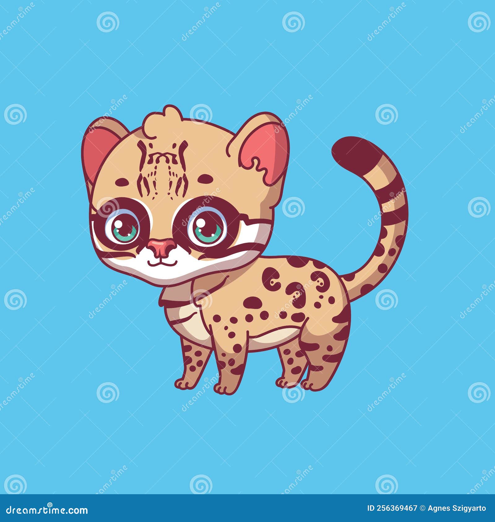 Illustration of a Cartoon Ocelot on Colorful Background Stock Vector ...