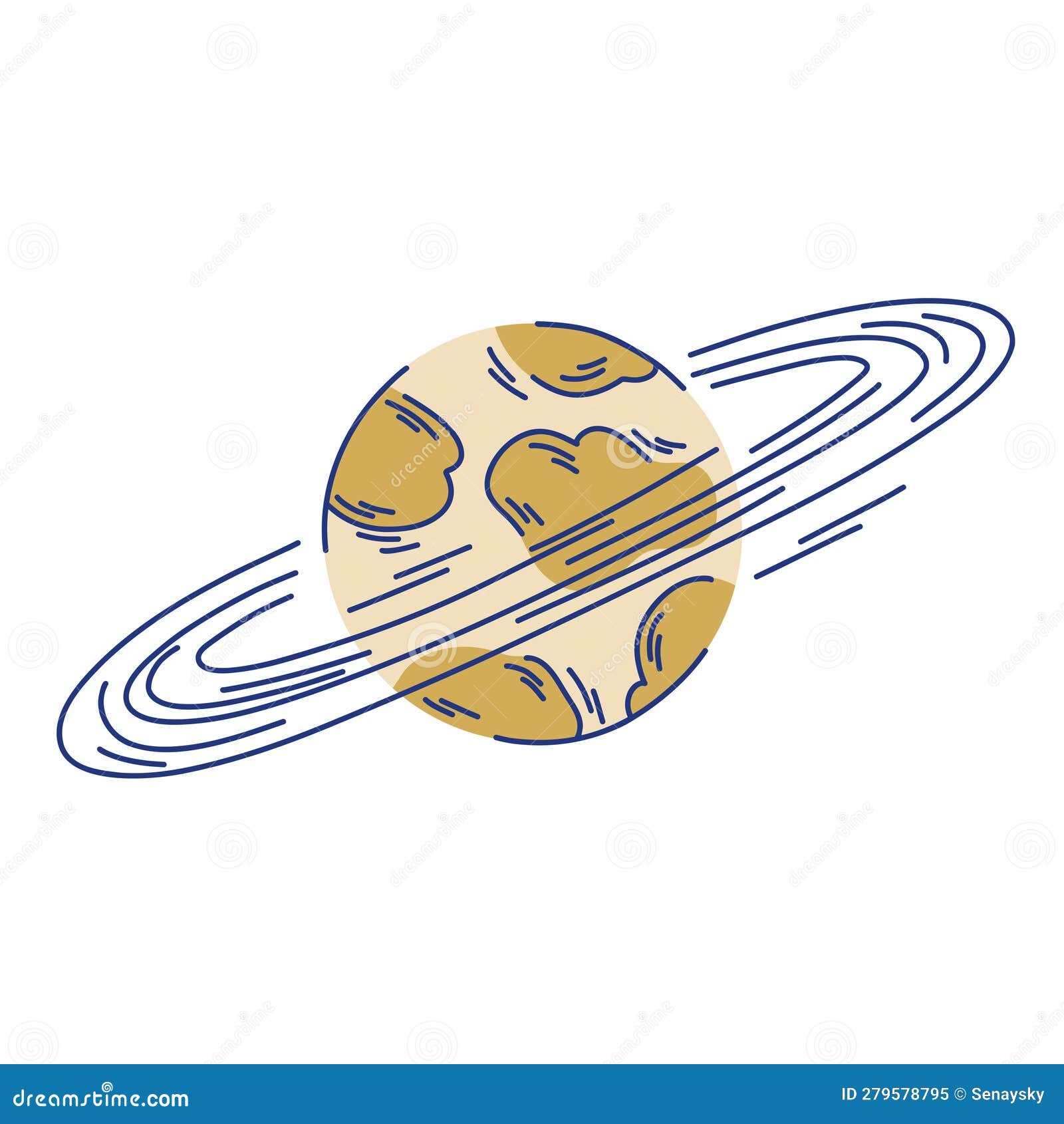 Illustration of a Cartoon Planet with Numerous Thin Linear Rings Around ...