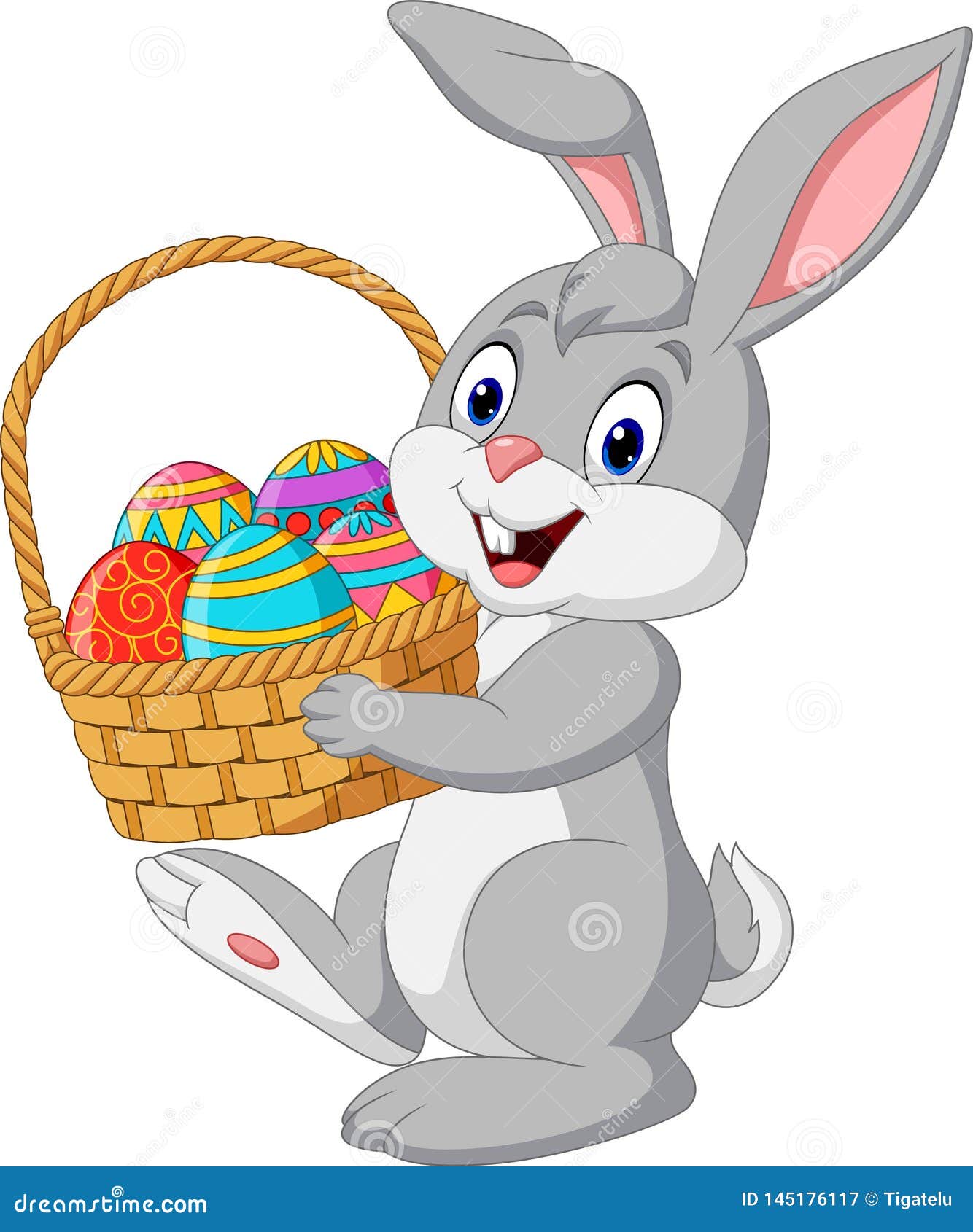 Cartoon Rabbit Holding an Easter Basket Stock Vector - Illustration of ...