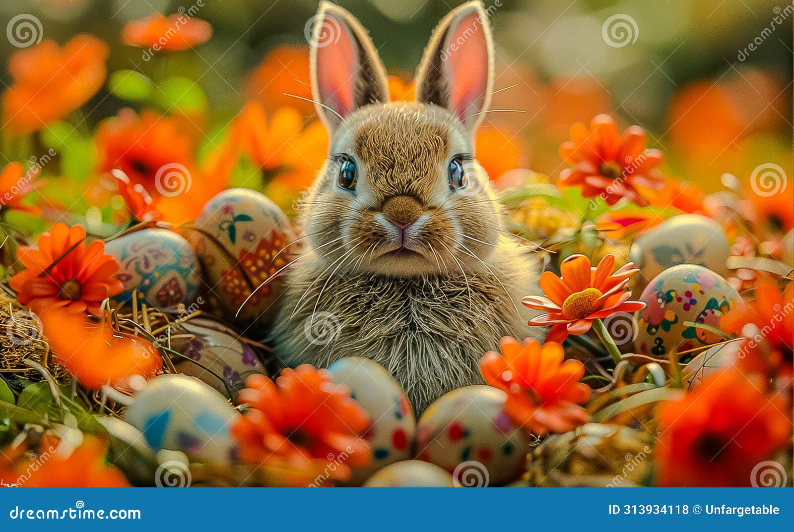 Illustration of a Cartoon Red Easter Bunny with Eggs Stock Illustration ...