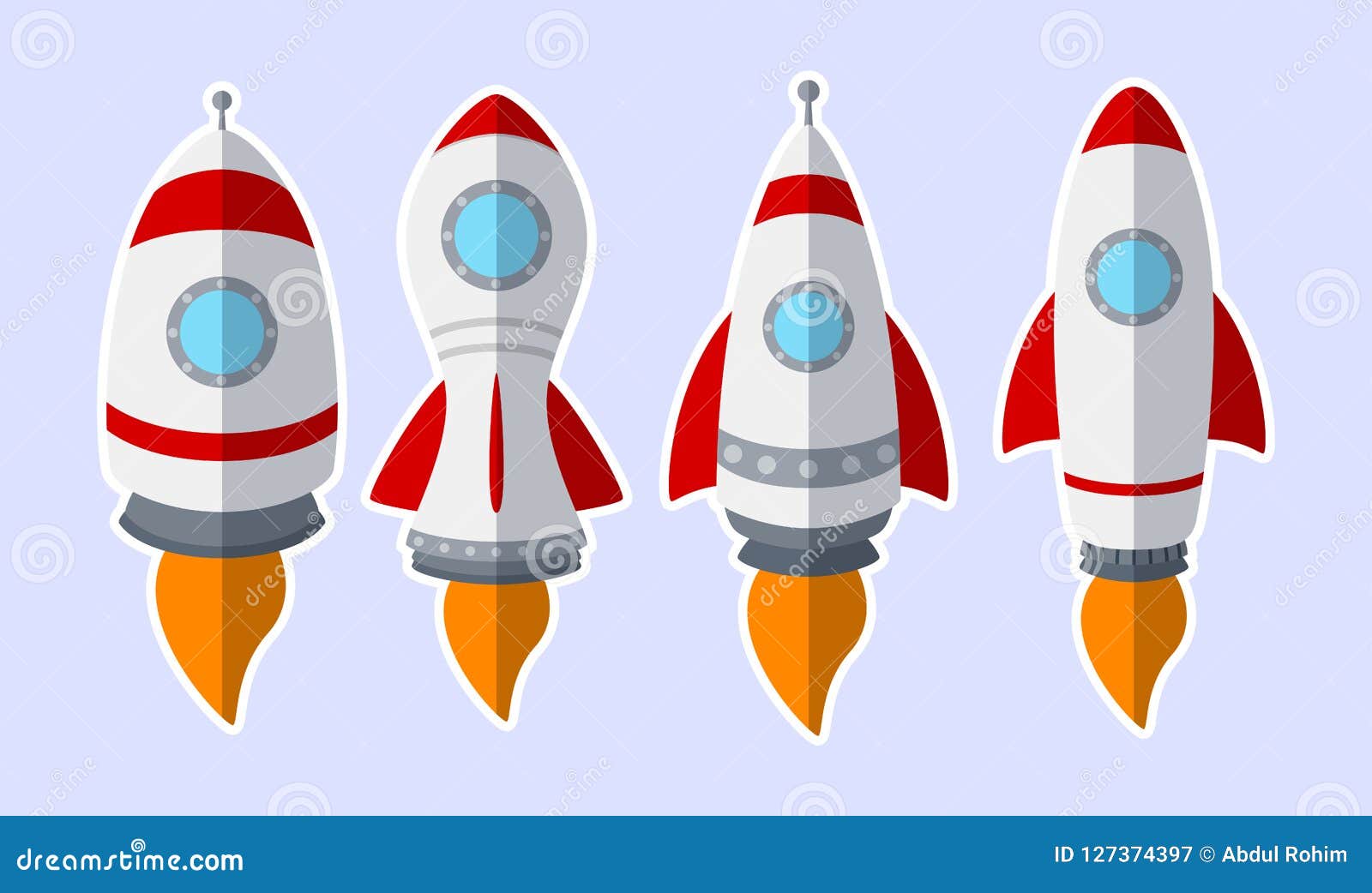 Cartoon Rocket Ship Collection Isolated On White Background Stock Image ...