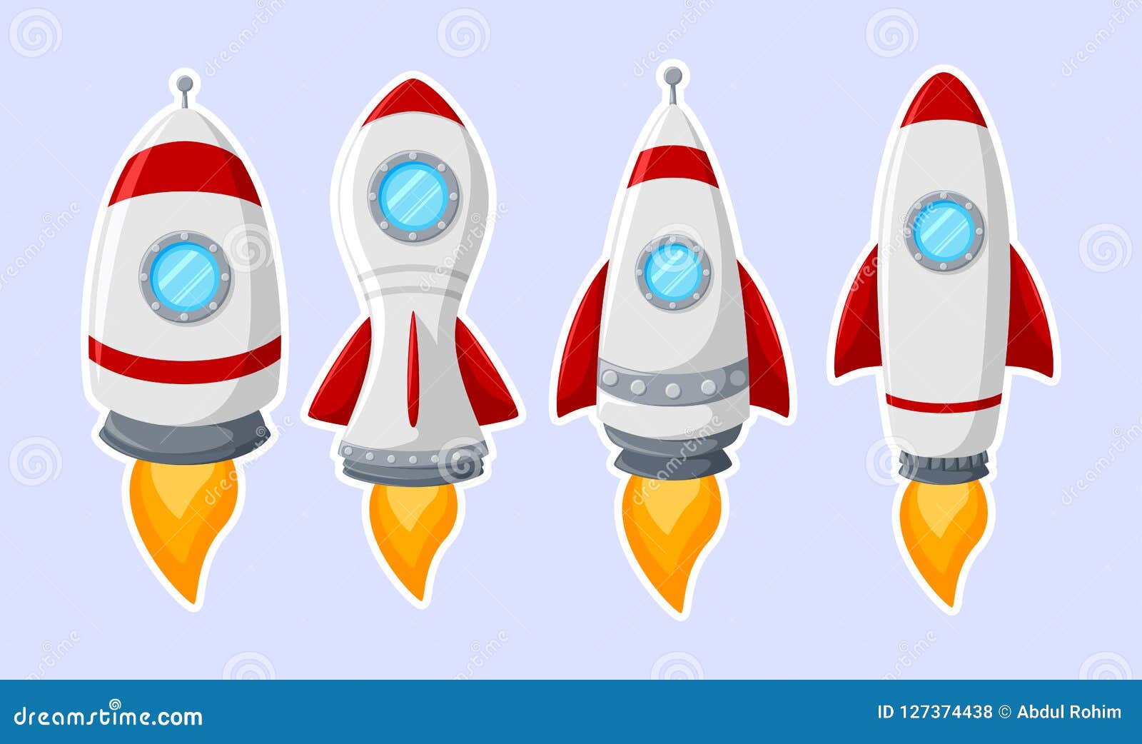 Cartoon Rocket Ship Collection Isolated on White Background Stock ...
