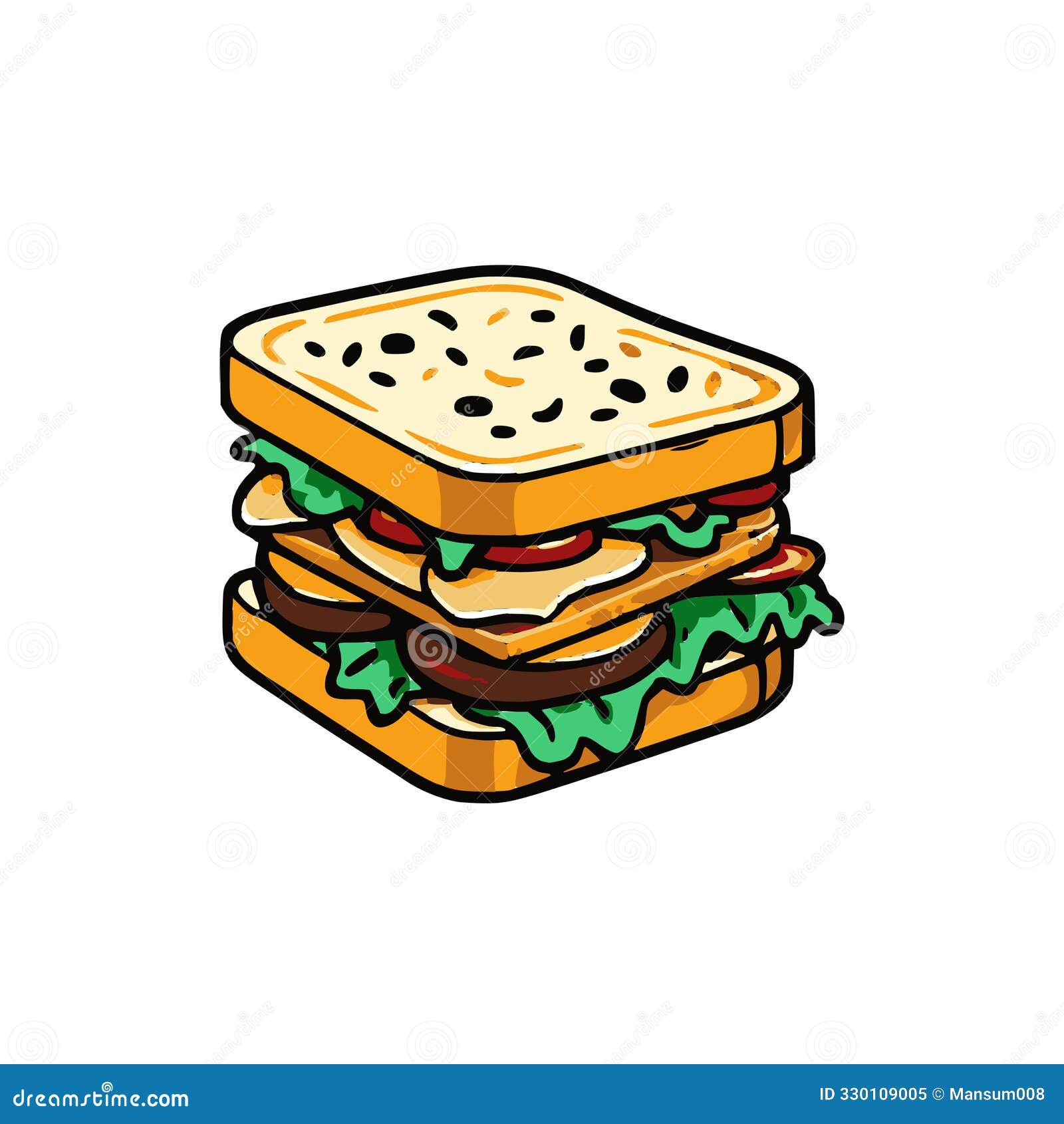 Cartoon Sandwich Bread Clipart - Cute Food Illustration For Commercial ...