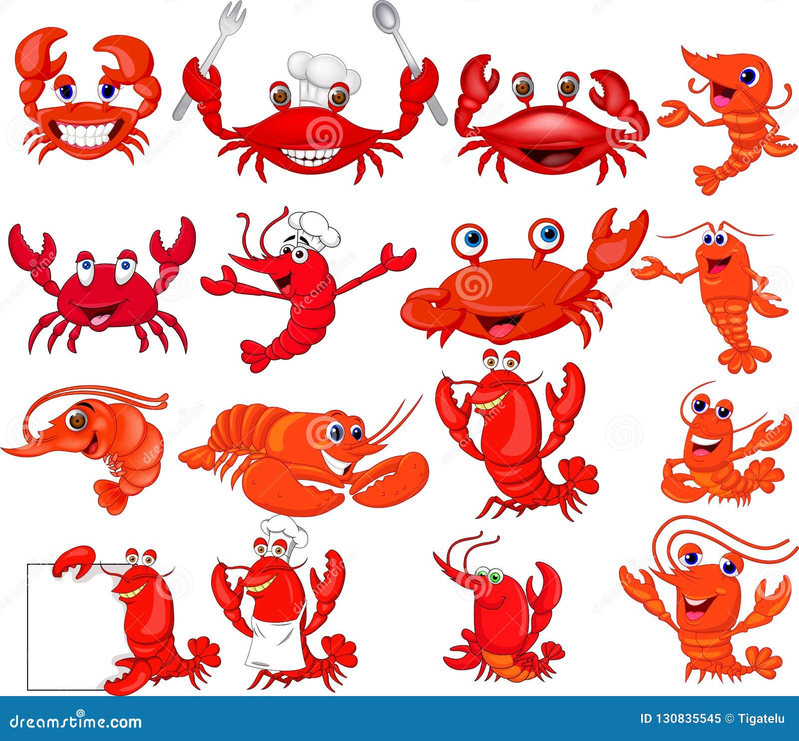 Cartoon Shrimp and Crab Collection Set Stock Vector - Illustration of ...