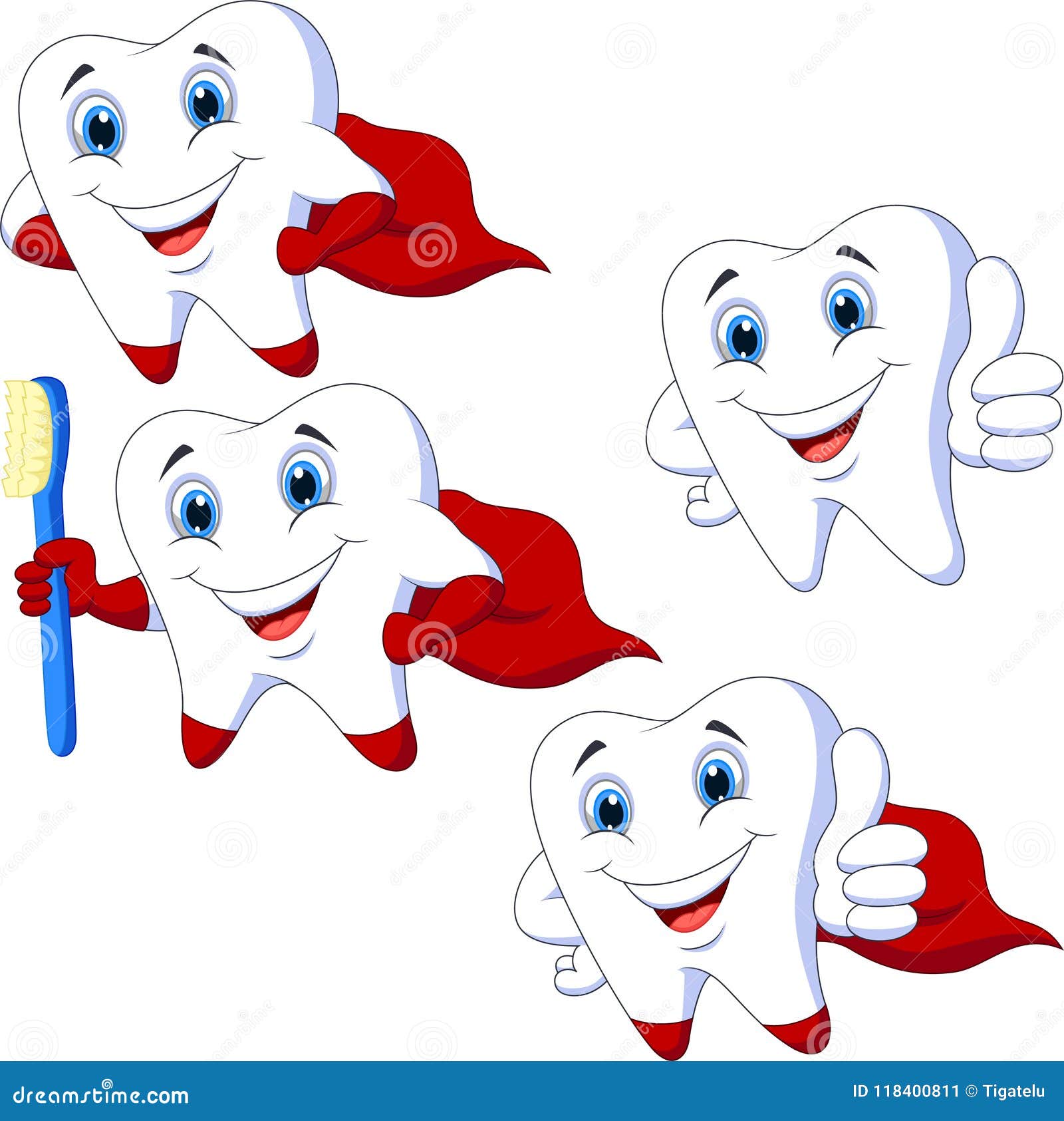 Teeth Collection Flat Vector Illustration. Set Of Cute Tooth Showing ...