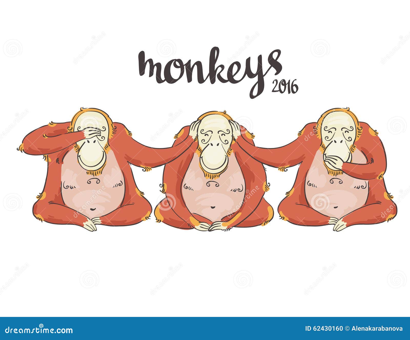 Illustration of Cartoon Three Monkeys - See, Hear, Speak No Evil Stock ...