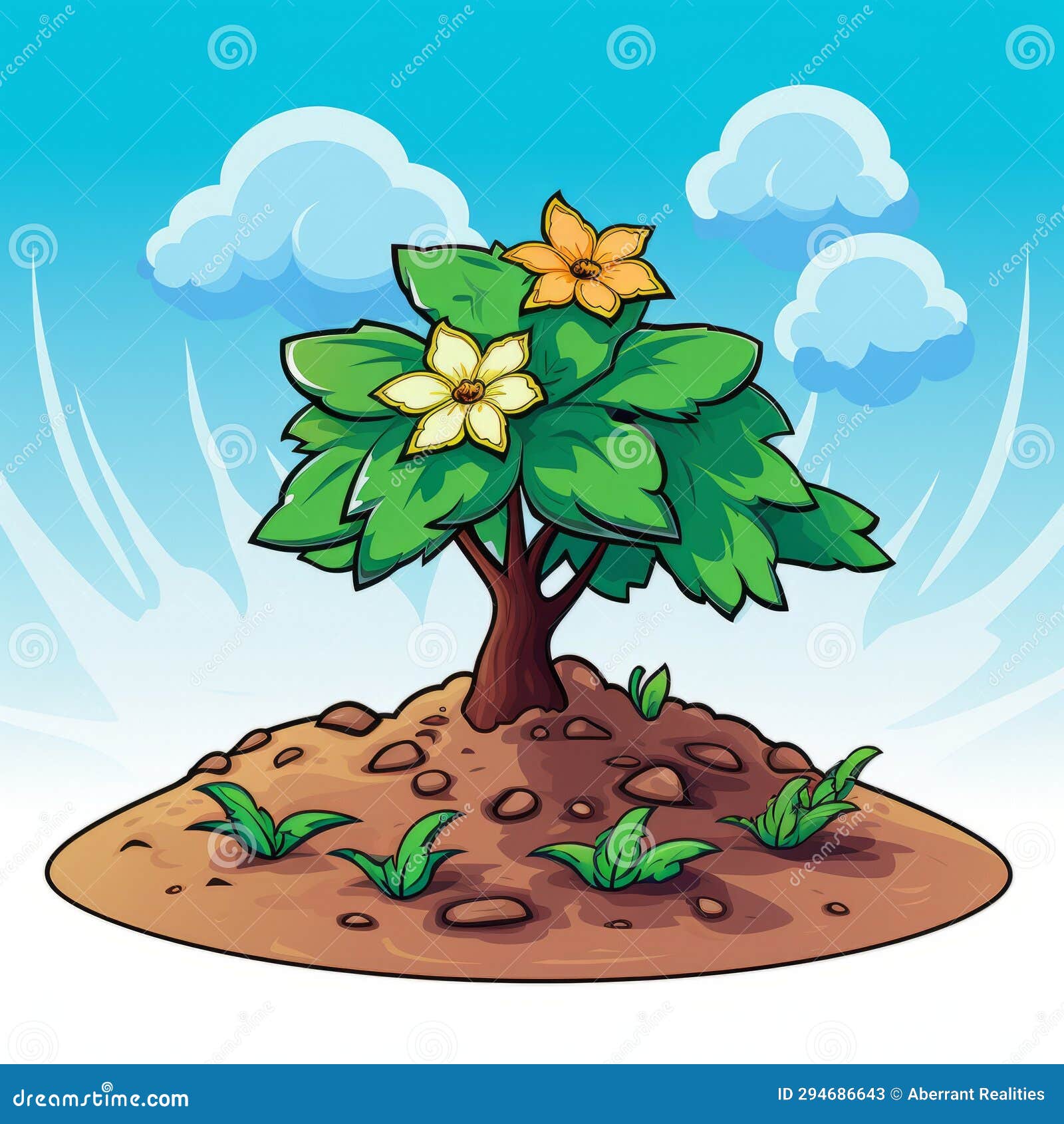 An Illustration of a Cartoon Tree with Flowers on it Stock Illustration ...