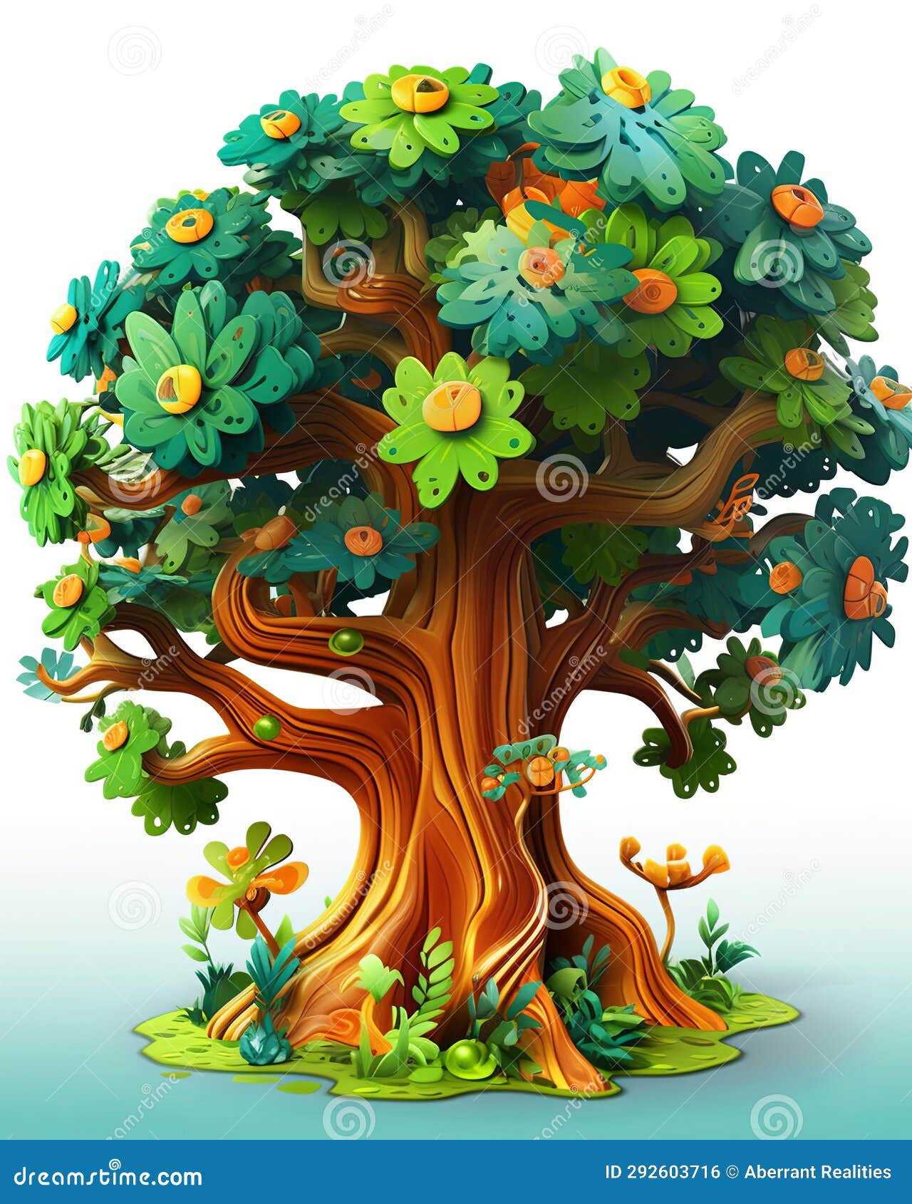 An Illustration of a Cartoon Tree with Green Leaves Stock Illustration ...