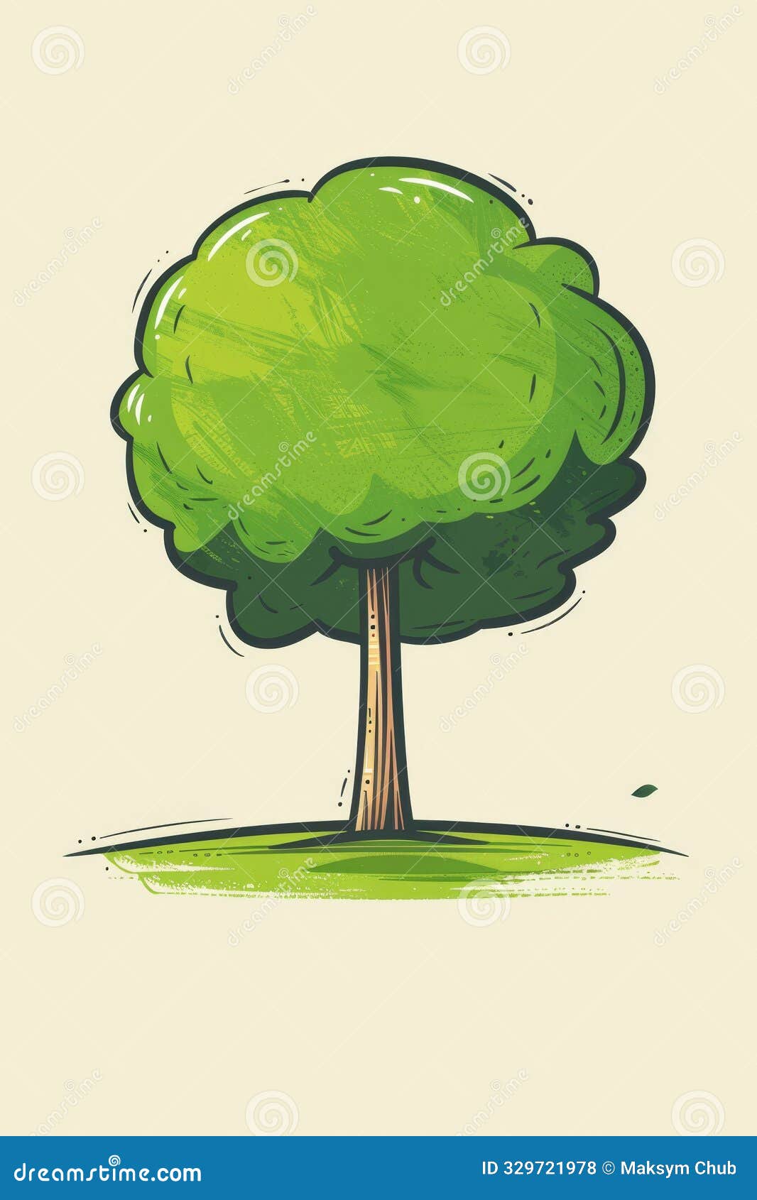 Illustration of a Cartoon Tree with Green Leaves on a Hill, Landscape ...