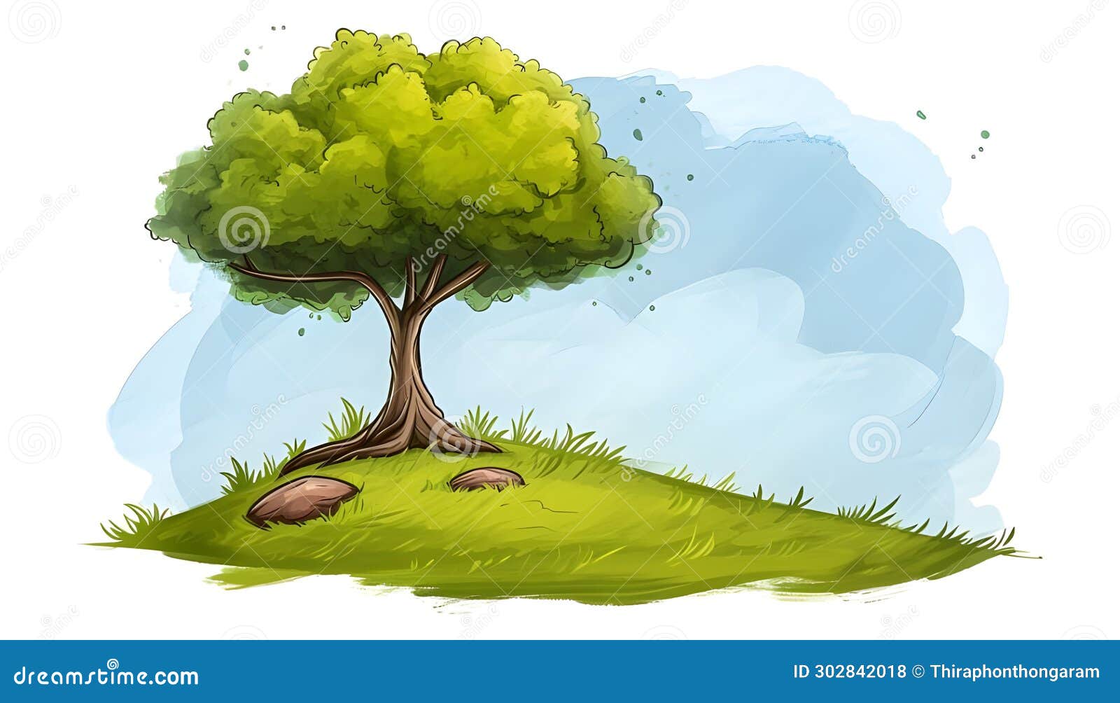 Tree on a patch of grass stock illustration. Illustration of forest ...