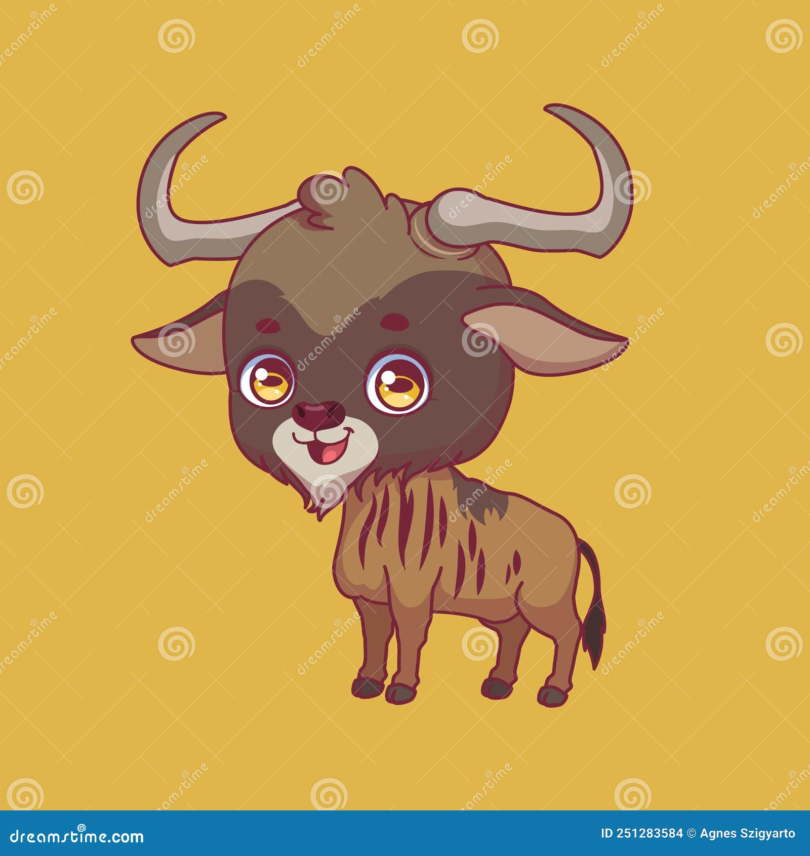 Illustration of a Cartoon Wildebeest on Colorful Background Stock ...