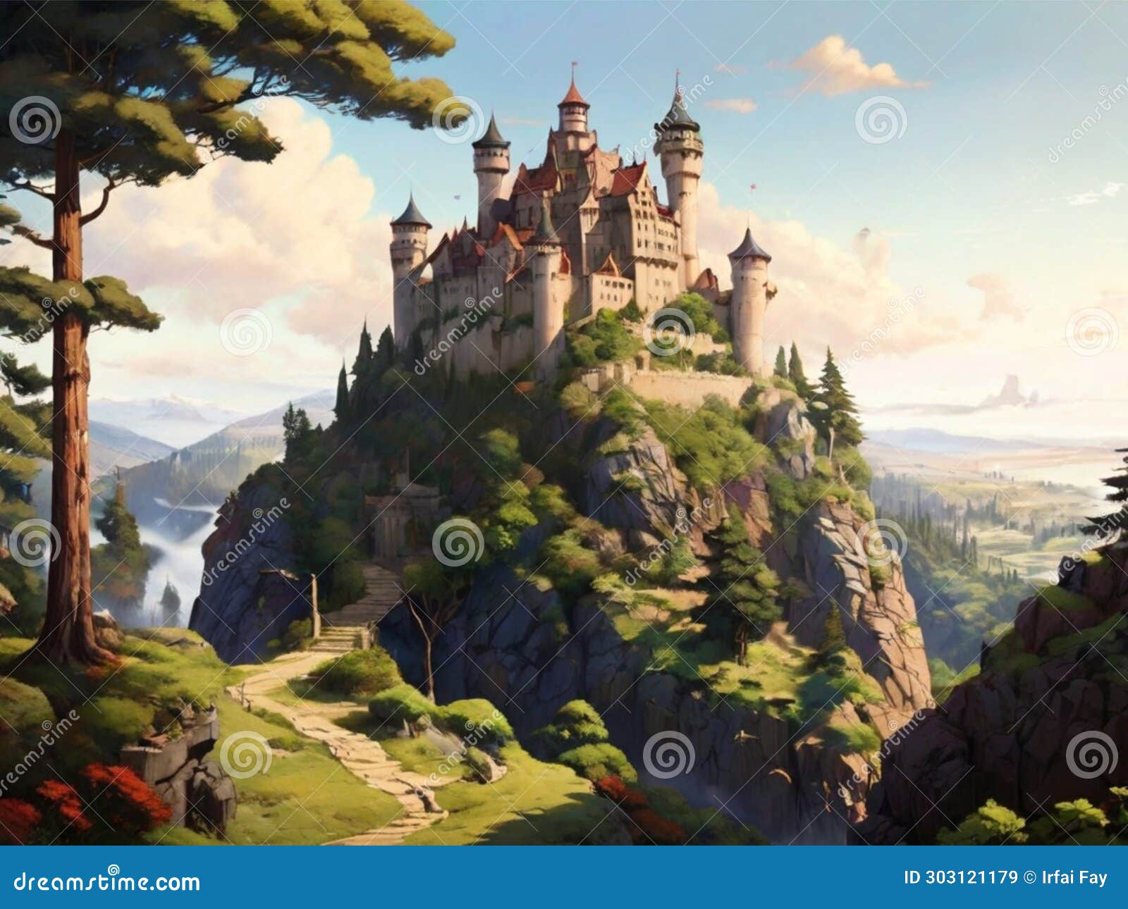 Illustration of a Castle on Top of the Mountains Stock Illustration ...