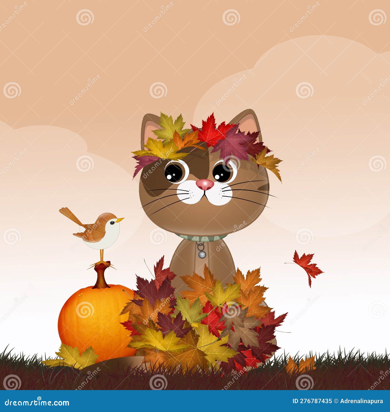Illustration of Cat in Autumn Stock Illustration - Illustration of ...