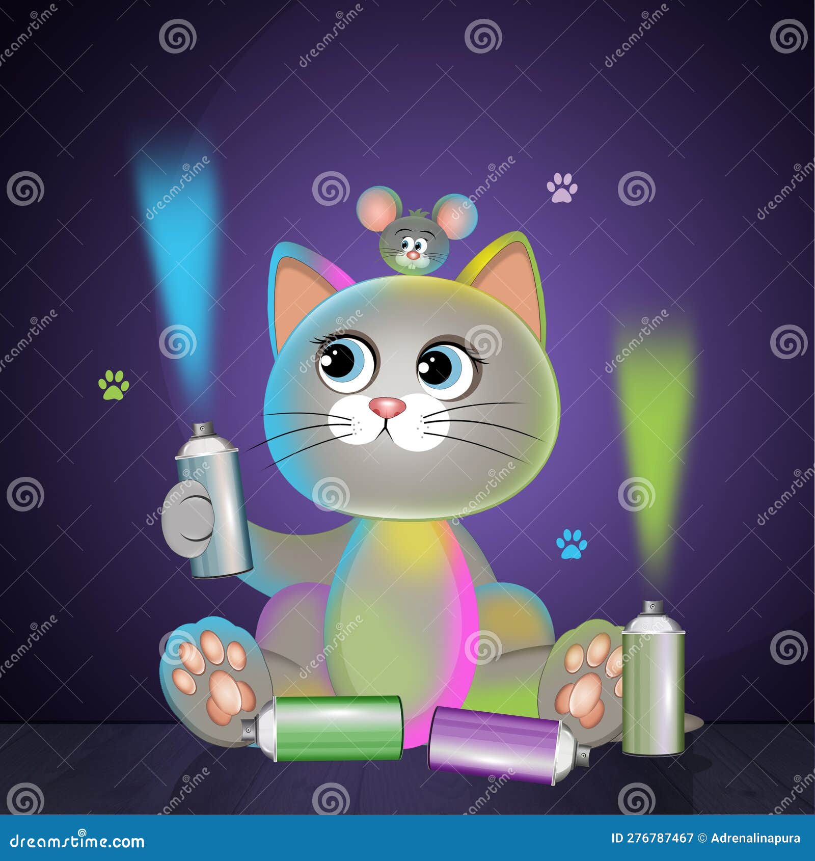 Illustration of Cat with Colored Spray Cans Stock Illustration ...