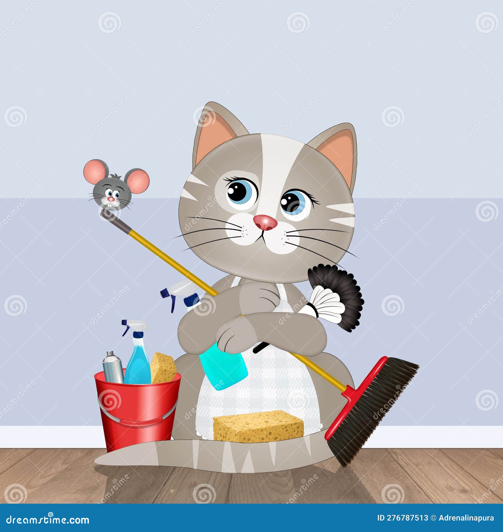 Illustration of the Cat Does the Cleaning Stock Illustration ...