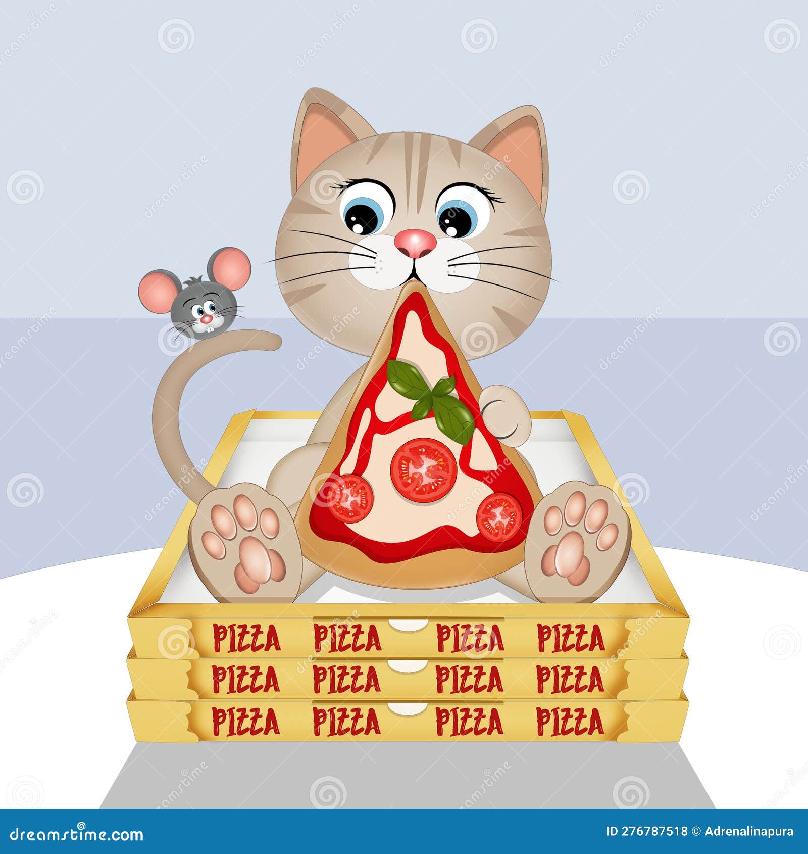 Illustration of Cat Eats Pizza Stock Illustration - Illustration of ...