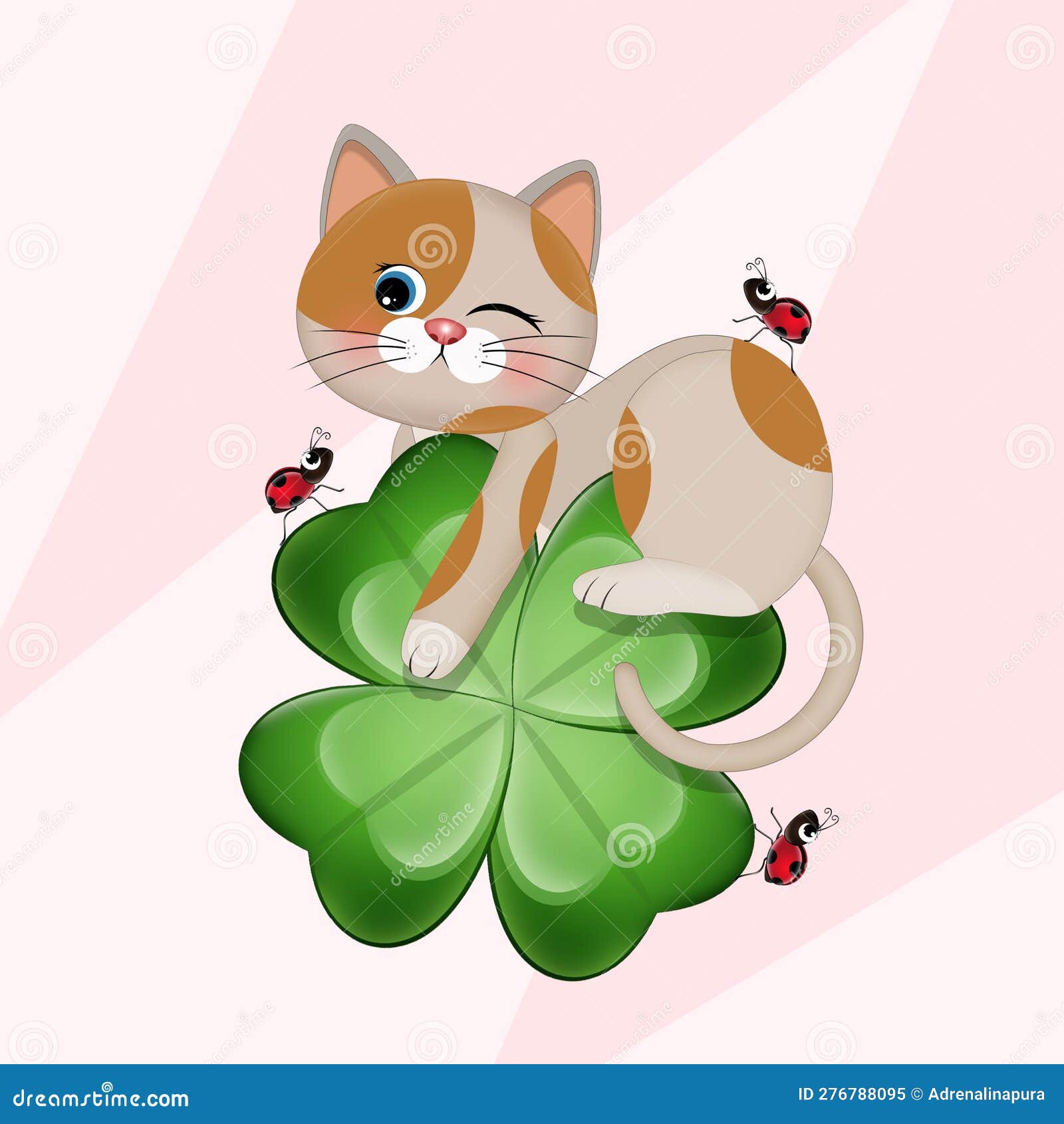 Illustration of Cat on Four Leaf Clover Stock Illustration ...