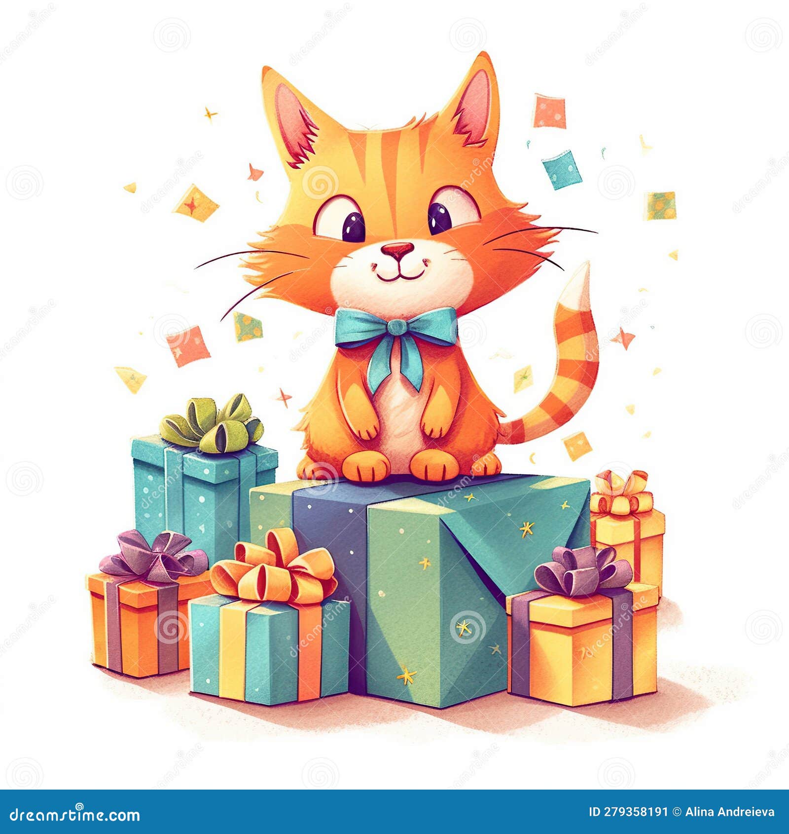 Illustration of Cat with Gift Boxes Stock Illustration - Illustration ...