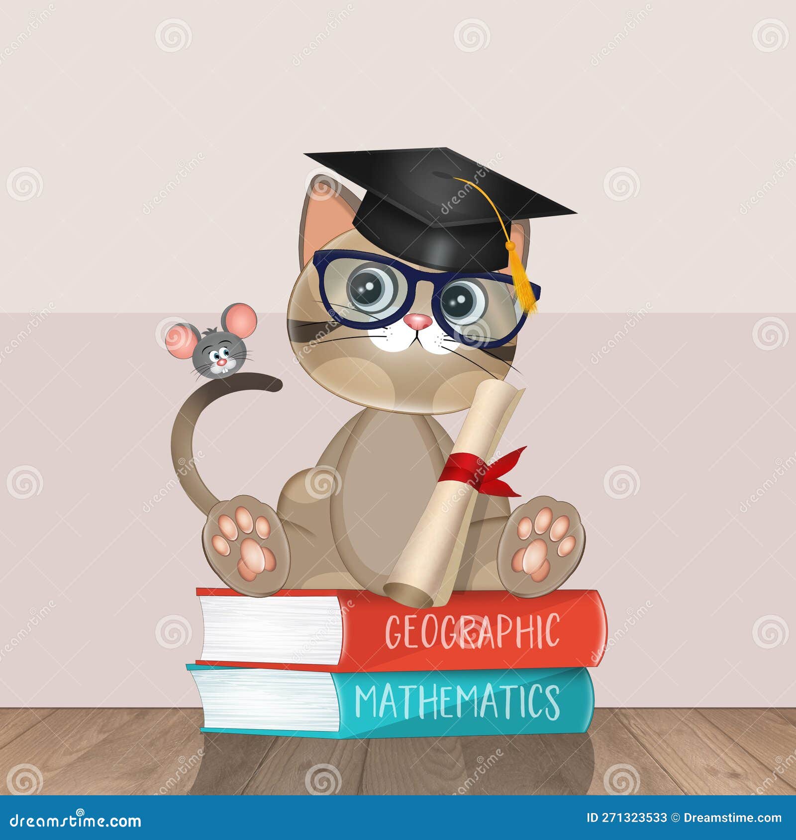 Illustration of the Cat Graduate on the Books Stock Illustration ...