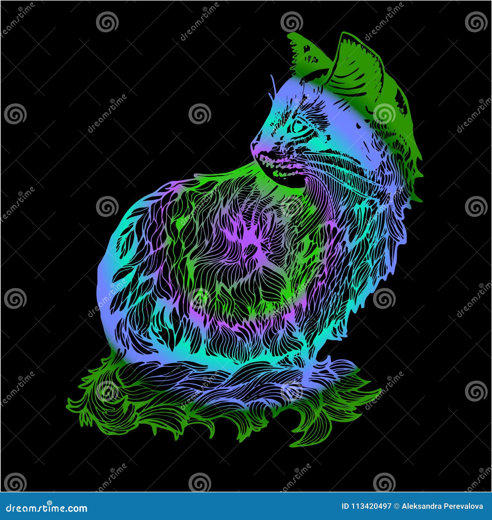 Illustration of a Cat Made of Branches and Leaves. Gradient Drawing of ...