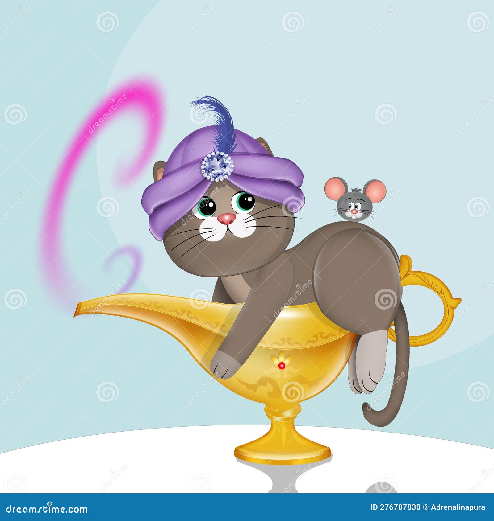 Cat on magic lamp stock illustration. Illustration of adorable - 276787830