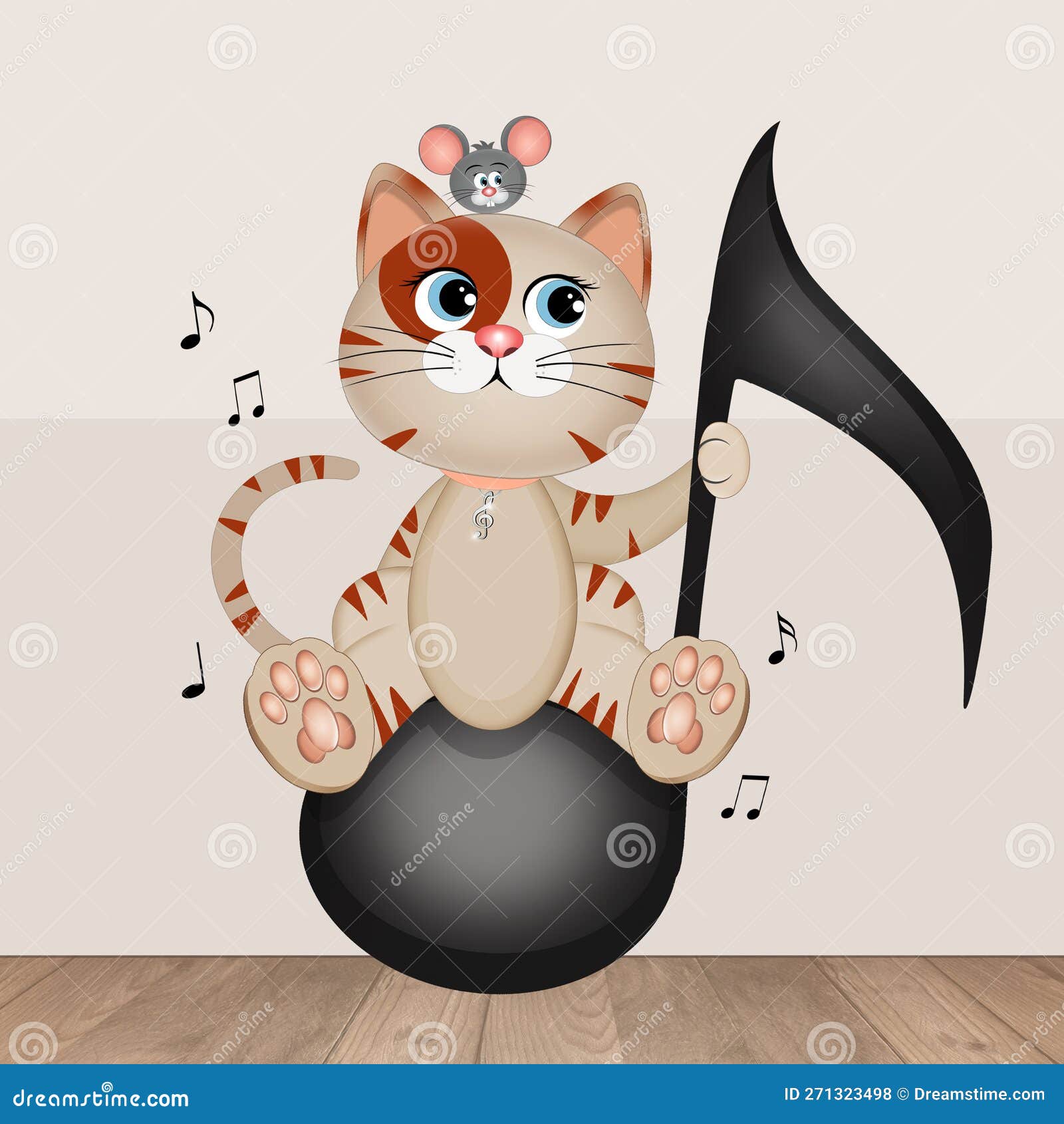 Illustration of Cat on Musical Note Stock Illustration - Illustration ...