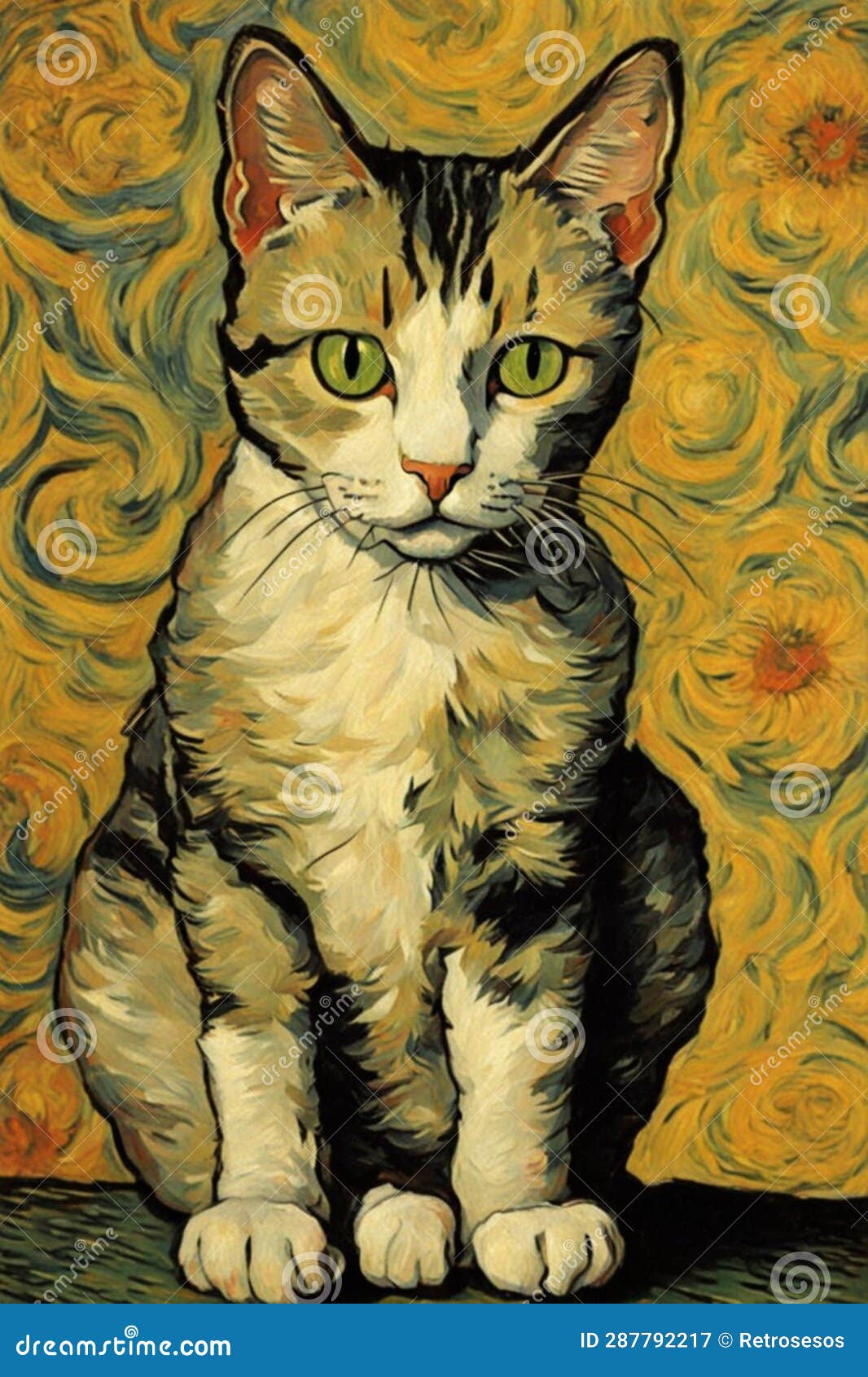 A Cat Looking at the Camera in Impasto Technique Stock Illustration ...