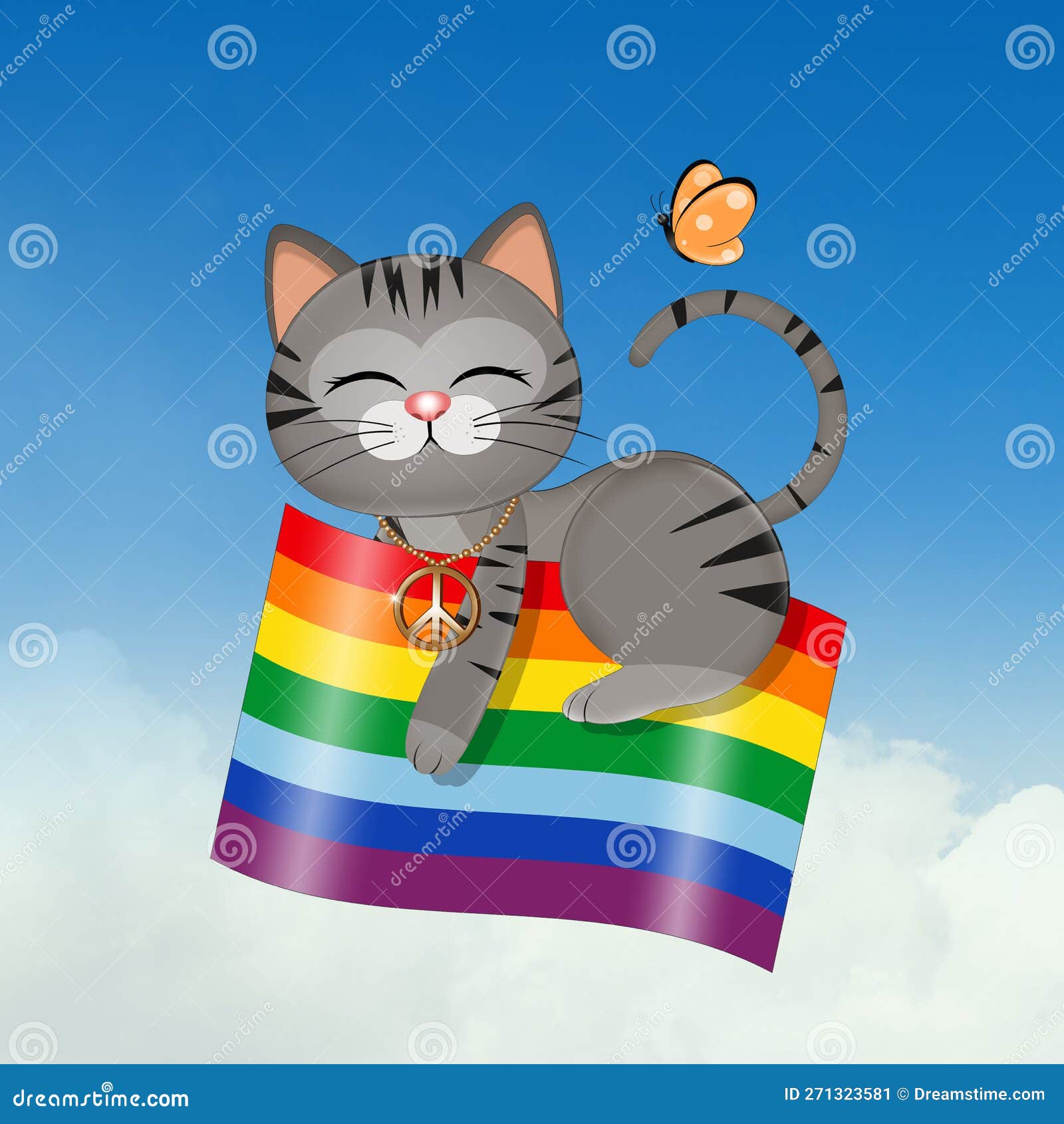 Illustration of the Cat on the Peace Banner Stock Illustration ...