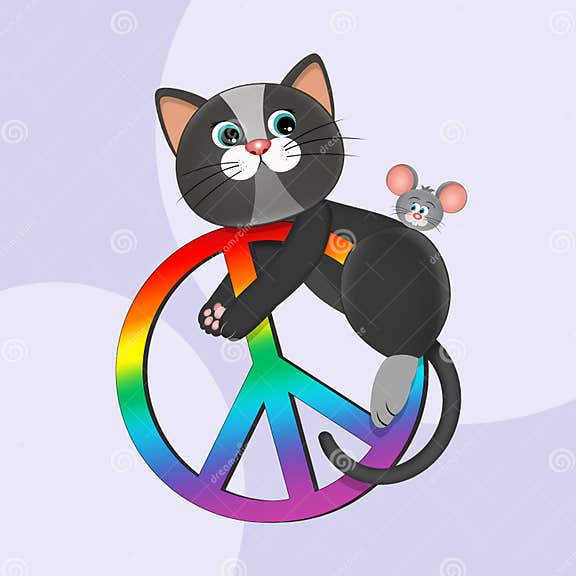 Illustration of Cat on Peace Symbol Stock Illustration - Illustration ...