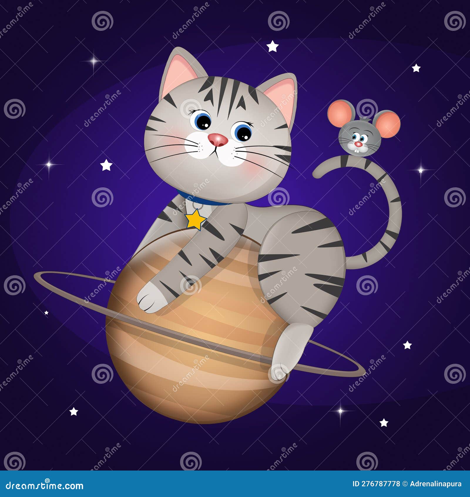 Illustration of Cat on the Planet in Space Stock Illustration ...