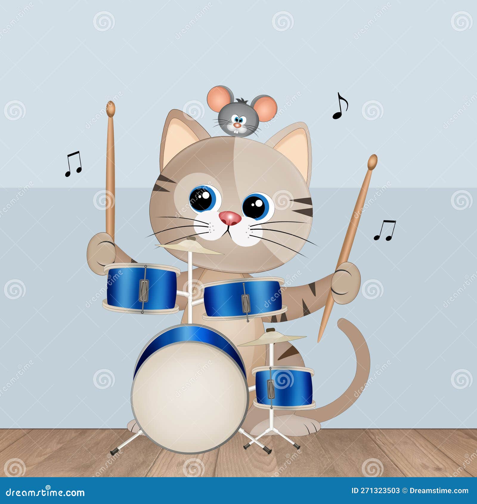 Illustration of Cat Playing the Drums Stock Illustration - Illustration ...