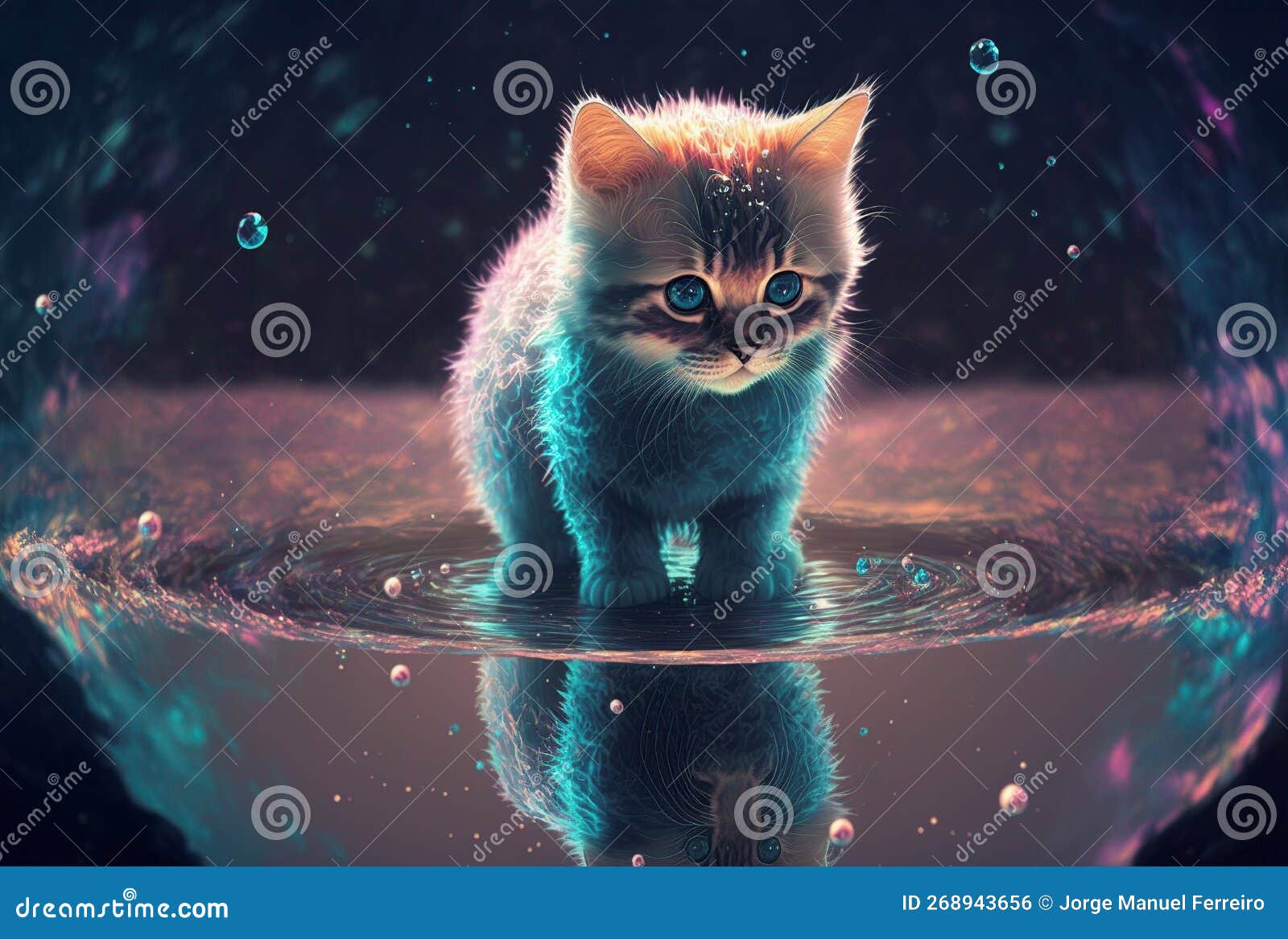 Illustration, Cat in a Puddle of Water, Image Generated by AI Stock ...