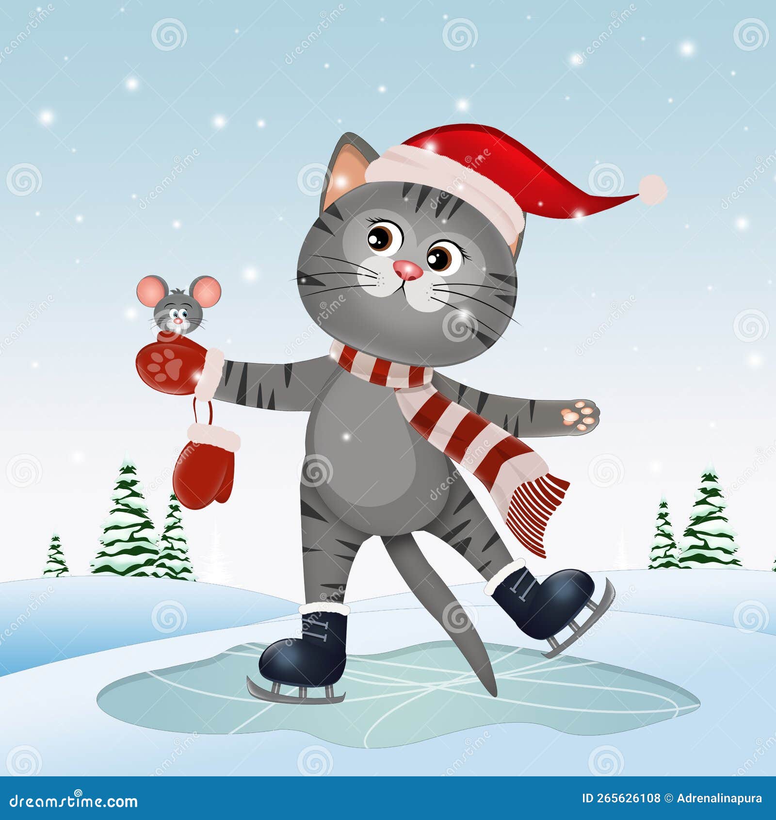 Illustration of Cat Skating on Ice Stock Illustration - Illustration of ...