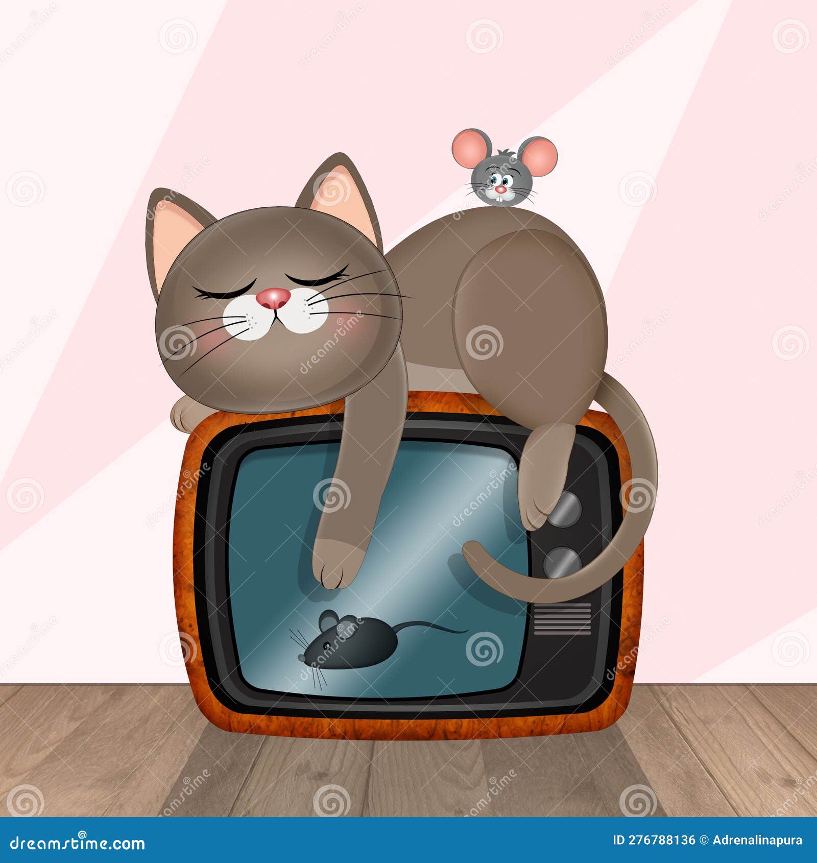 Illustration of Cat Sleeping on the TV Stock Illustration ...