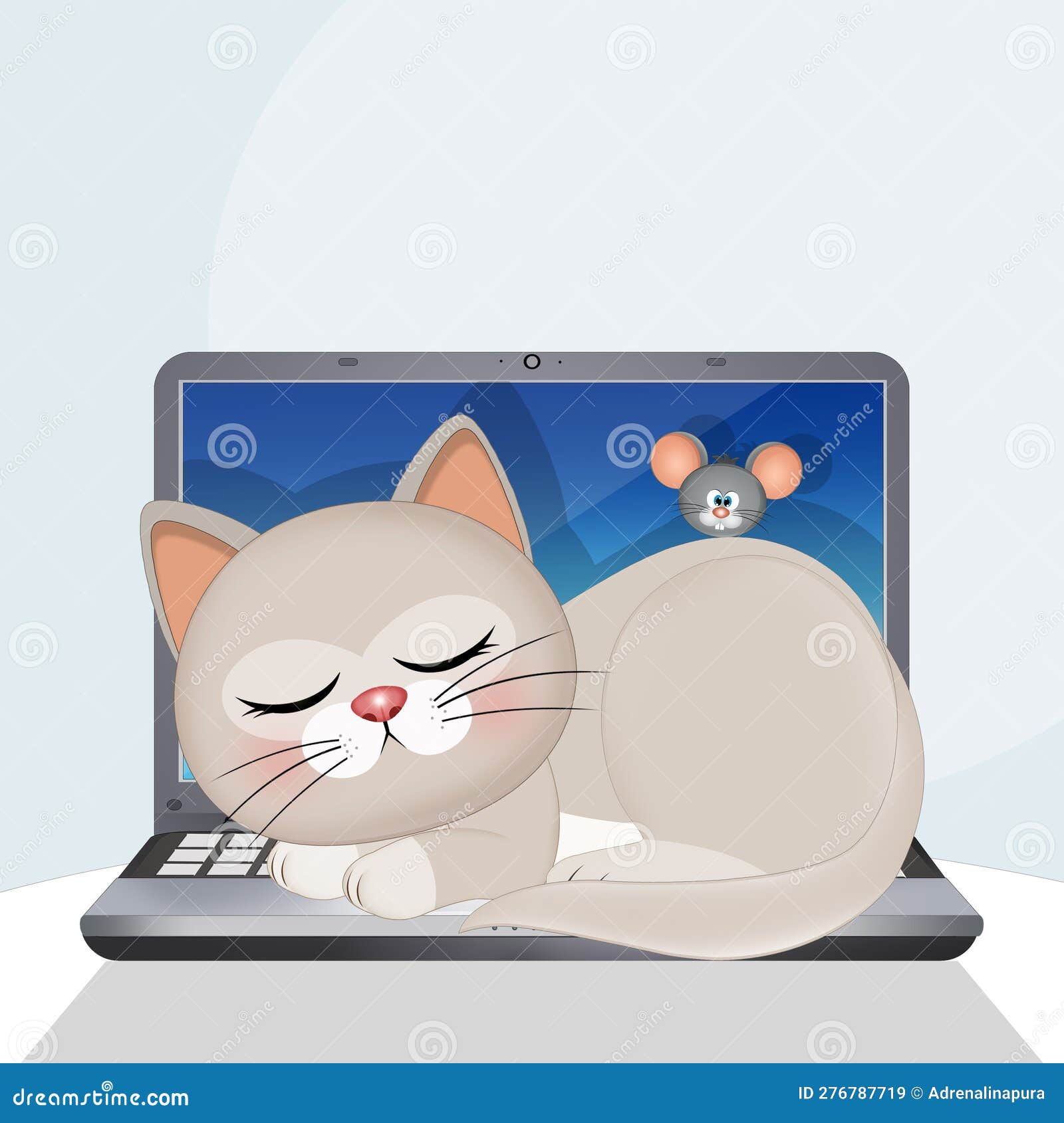 Illustration of Cat Sleeps on the Laptop Stock Illustration ...