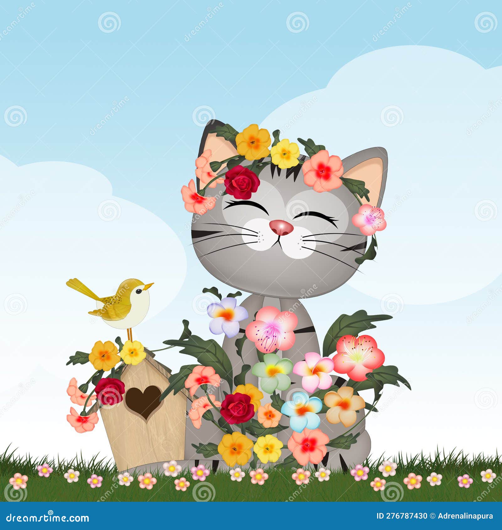 Illustration of Cat in Spring Stock Illustration - Illustration of ...
