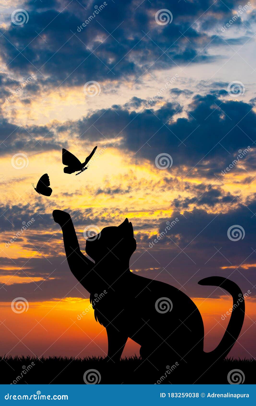 Illustration of Cat at Sunset Stock Illustration - Illustration of ...