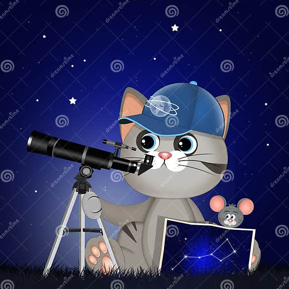 Illustration of Cat with Telescope Stock Illustration - Illustration of ...