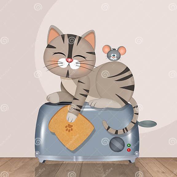 Illustration of Cat on Toaster Stock Illustration - Illustration of ...