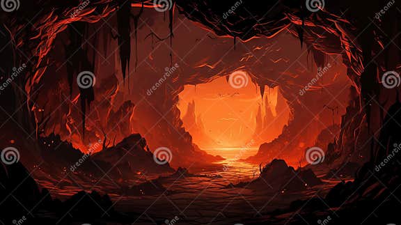 An Illustration of a Cave with a Red Lights AI Generated Stock ...