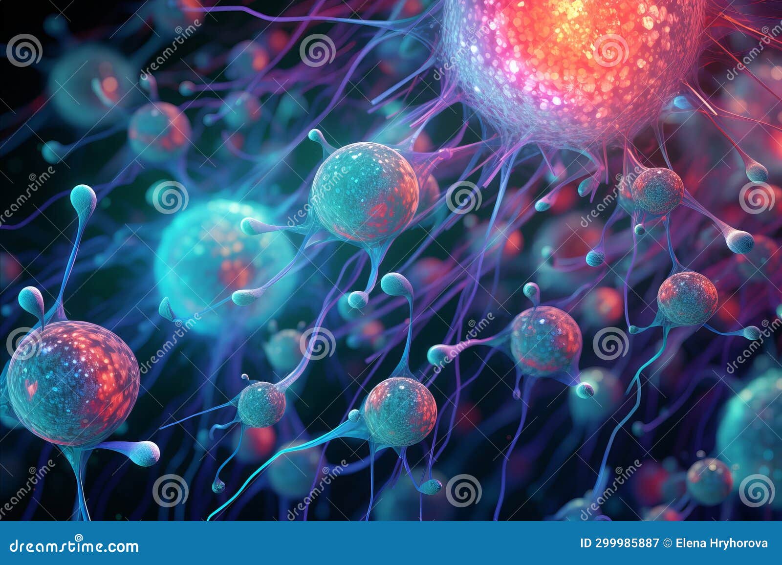 Illustration of Cellular Structures Resonating with Vibrant Energy ...