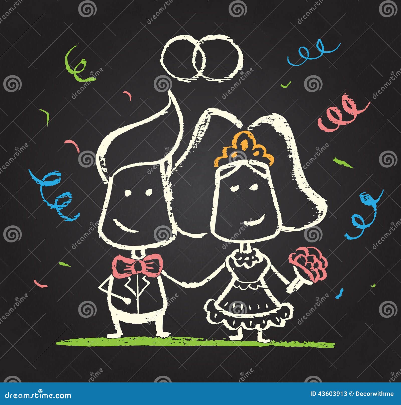 Illustration of Chalked Happy Engaged Couple Stock Vector ...