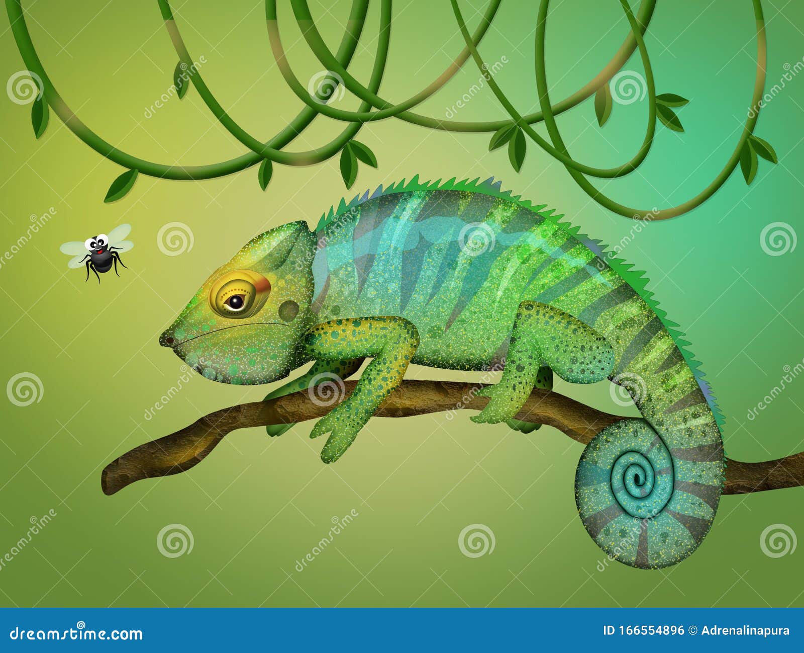 Illustration of Chameleon and Flies Stock Illustration - Illustration ...