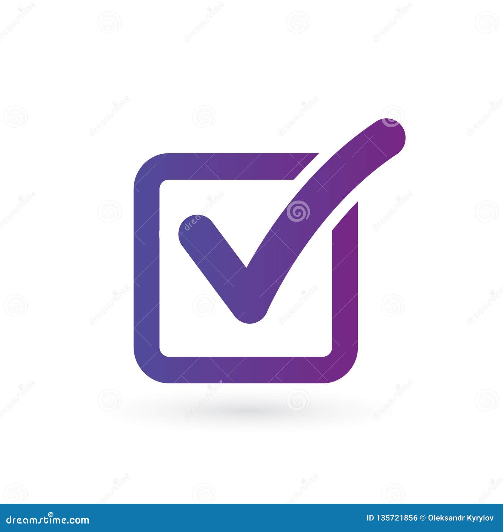 Illustration of Check Mark Icon in Square in Purple Gradient, Vector ...