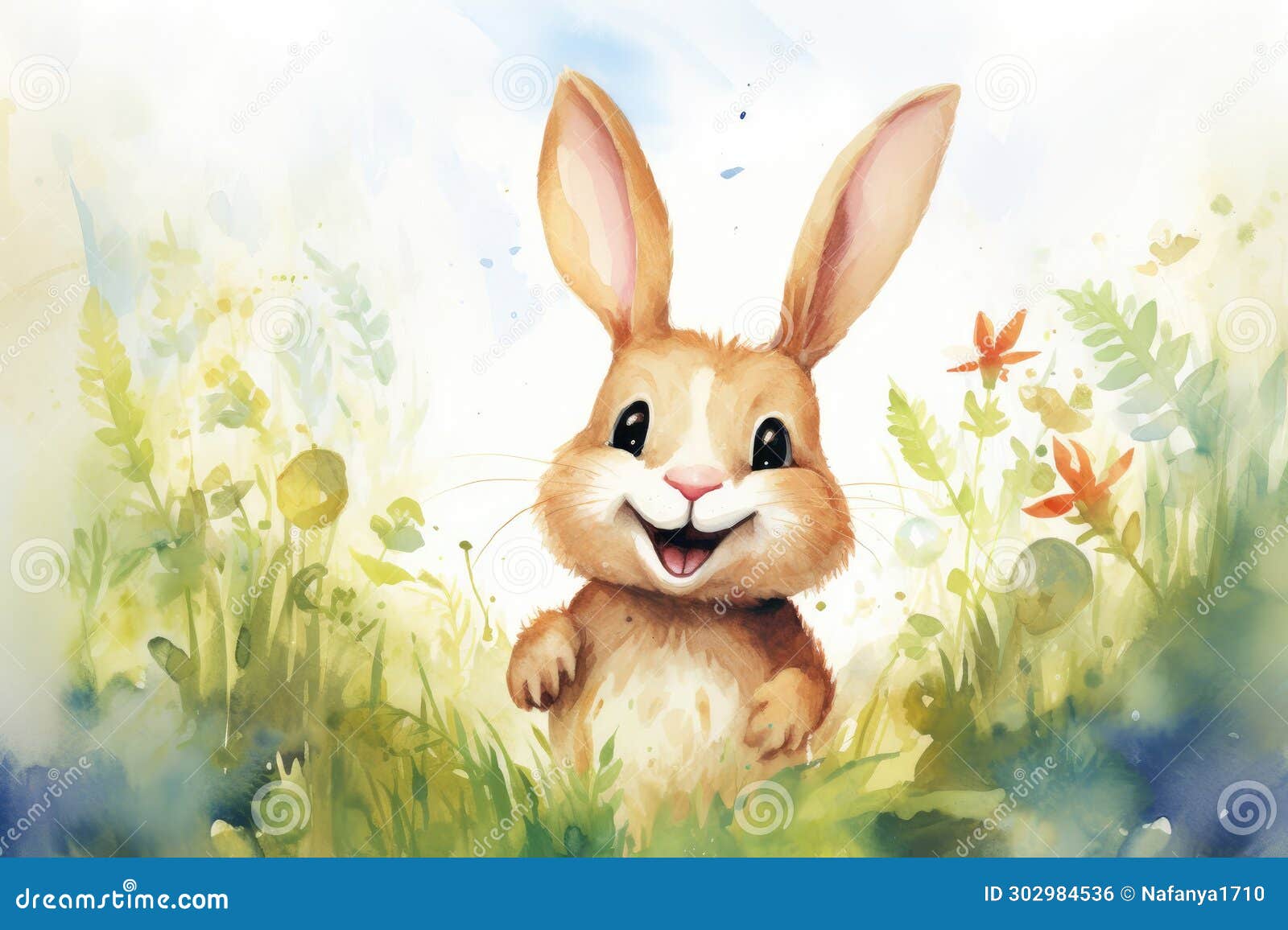 Illustration of a Cheerful Rabbit in the Grass Stock Illustration ...