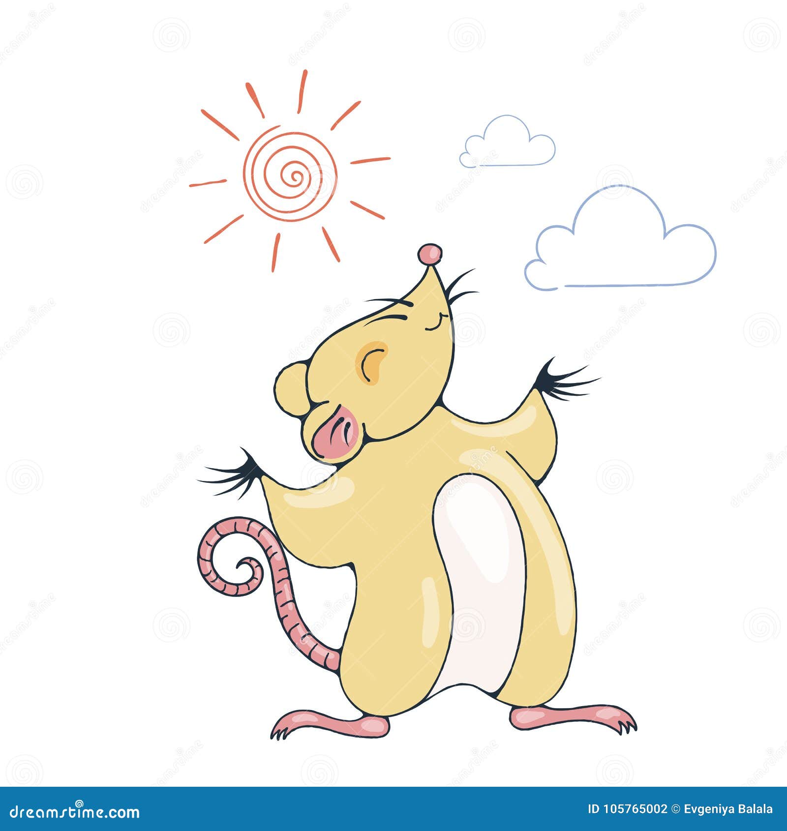 Illustration with a Cheerful Rat Playing Under the Sun. Stock Vector ...