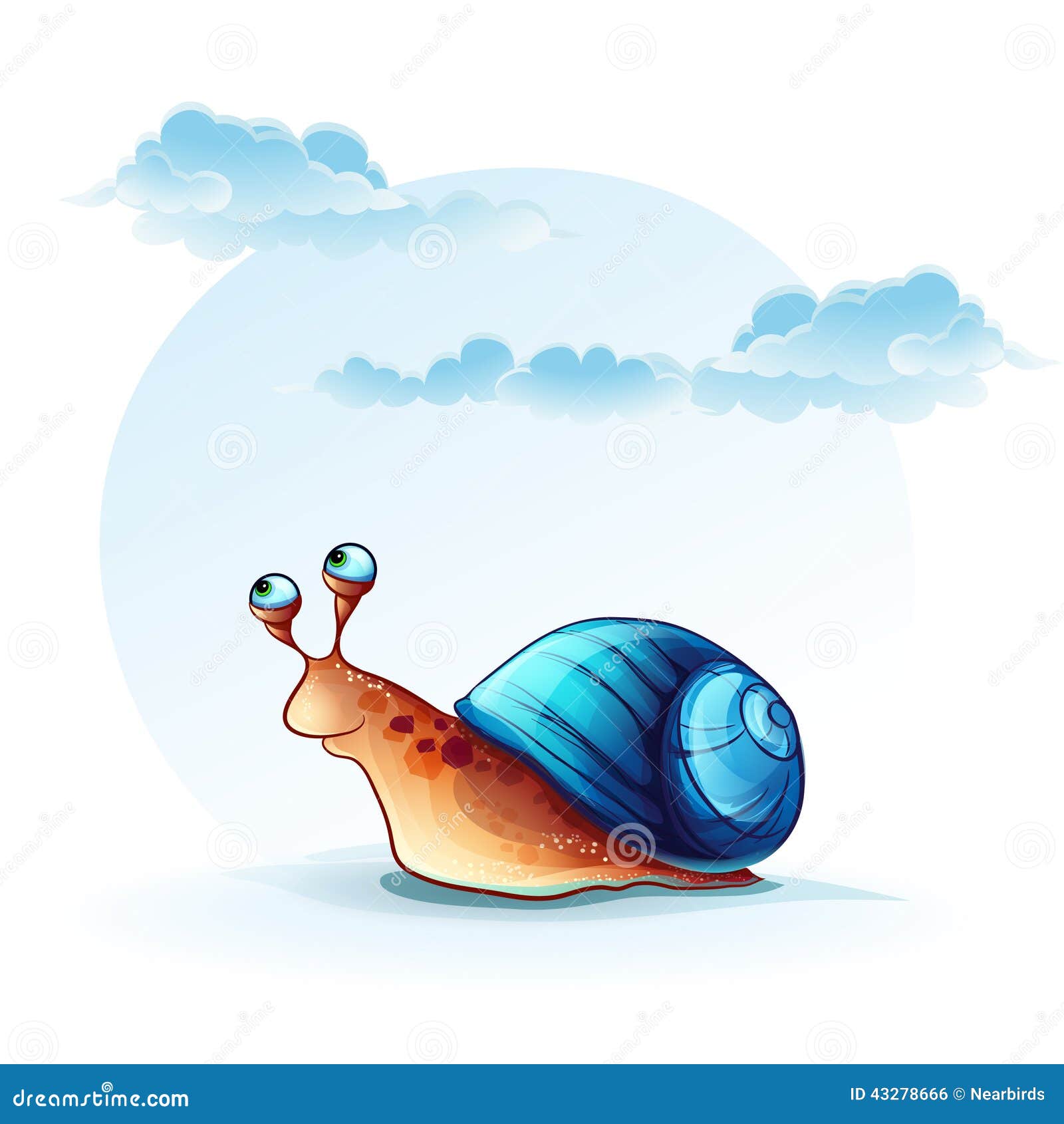 Illustration Cheerful Snail on a Background of Sky with Clouds Stock ...