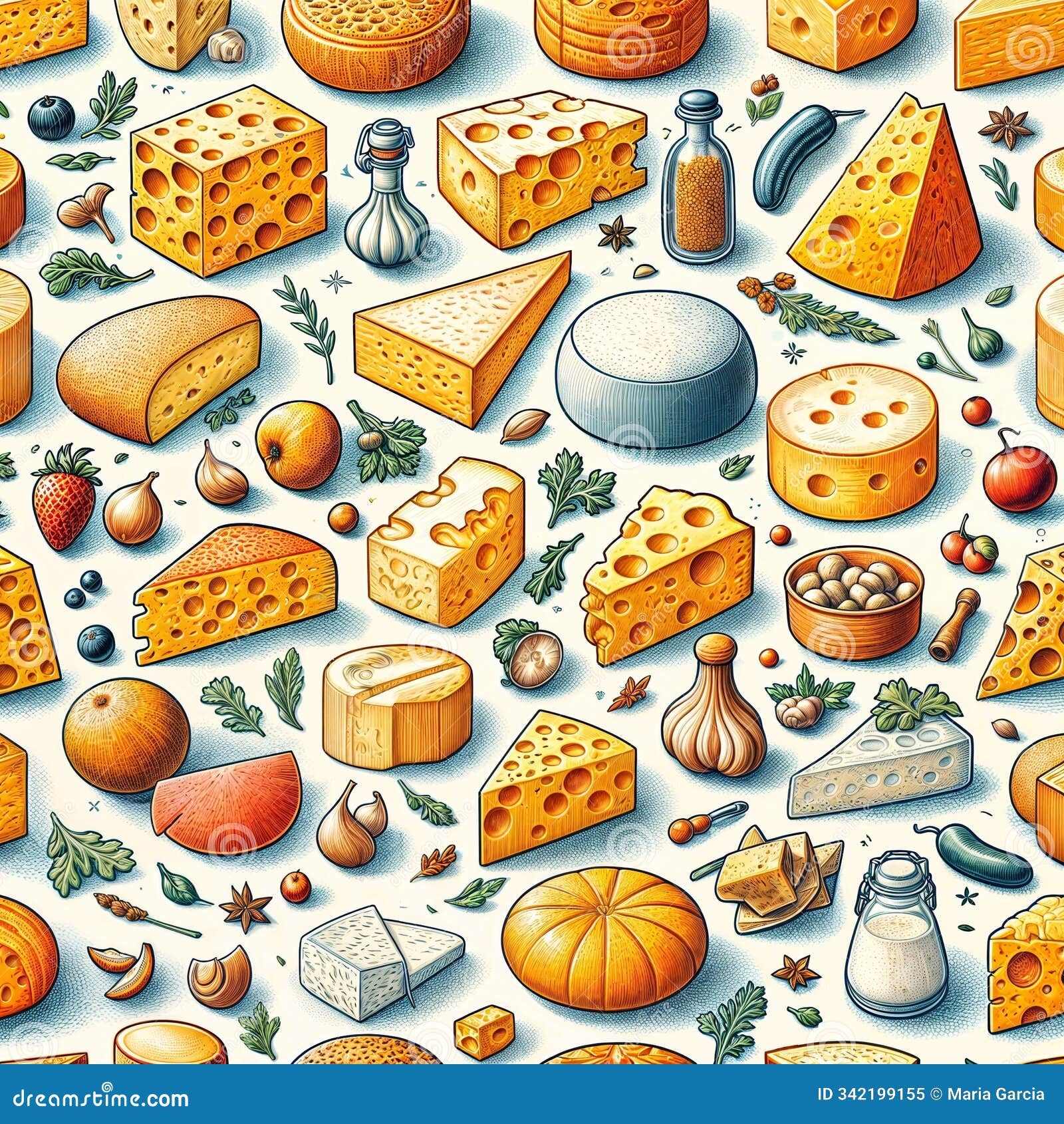 Illustration of Cheese Portions of Different Types of Cheese with ...
