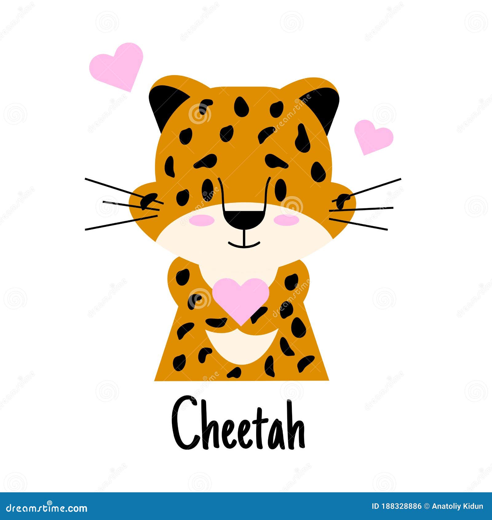 Illustration of a Cheetah Smiling . Cheetah Holding Pink Heart Stock ...