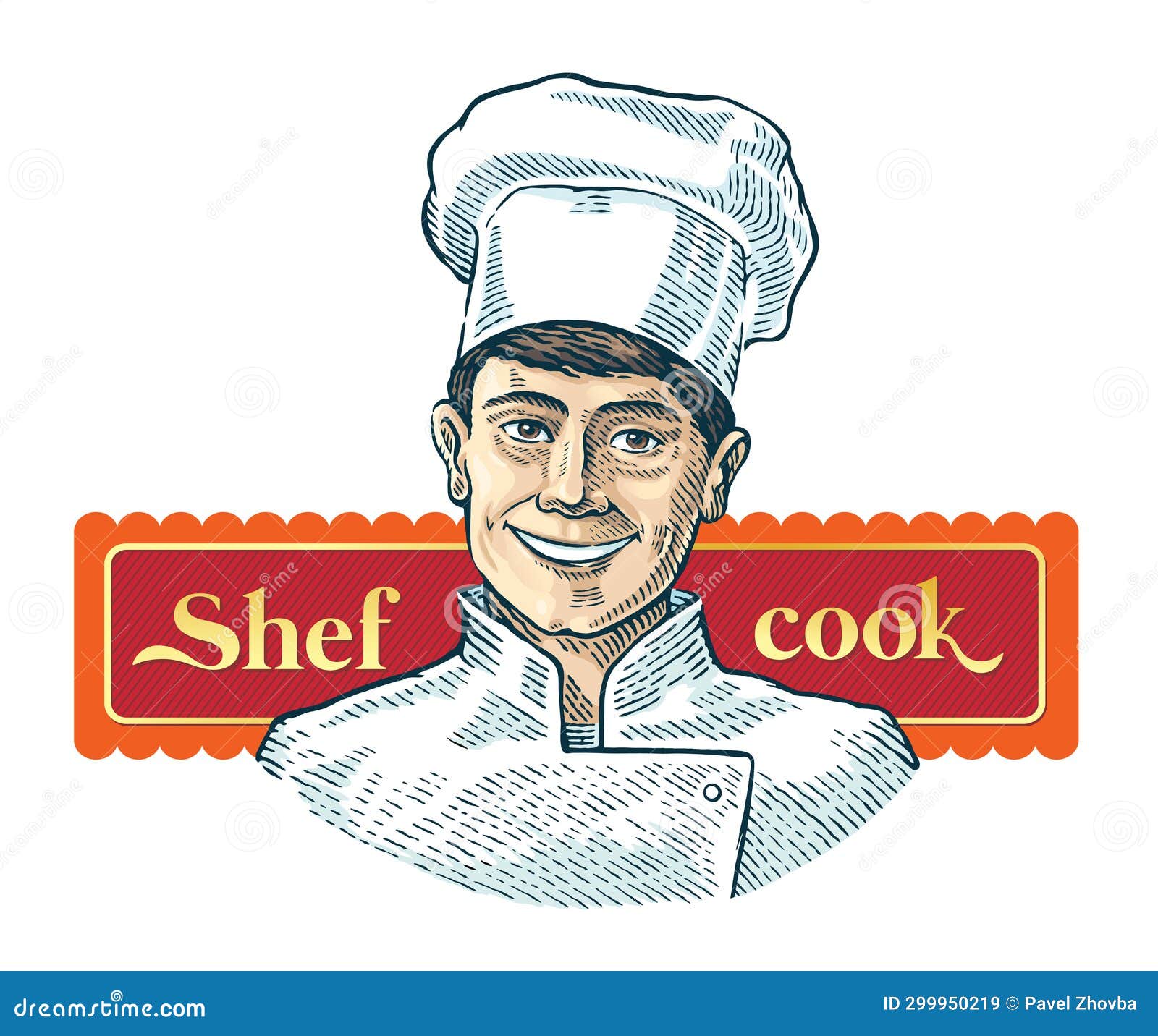 Illustration of a Chef Cook, Drawn in the Graphic Style of an Engraving ...